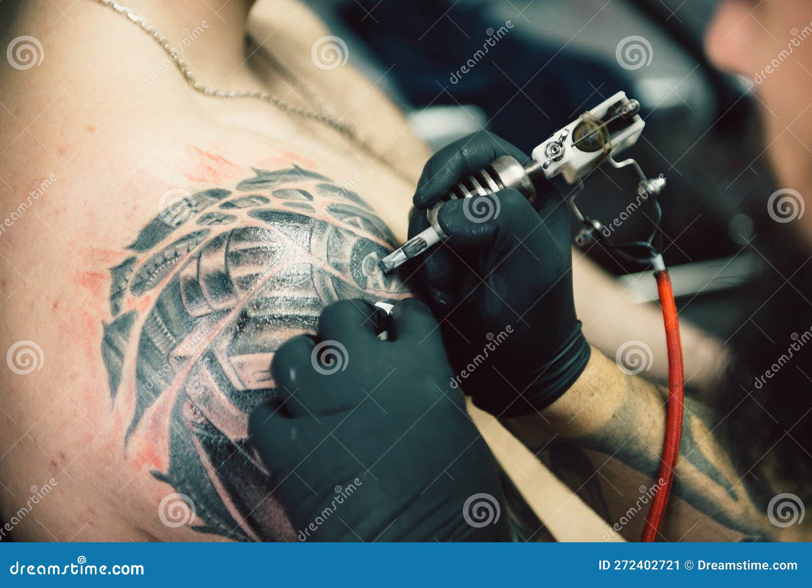 The Process of Creating a Tattoo on the Back of a Man Stock Image - Image of fashion, carp ...