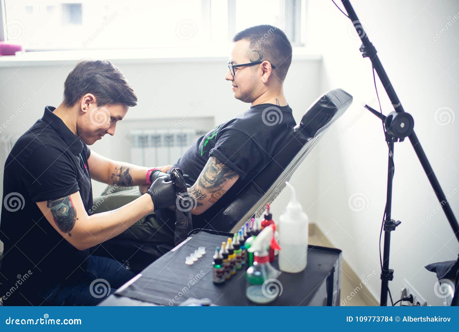 The Process of Creating a Tattoo. Stock Photo - Image of female ...