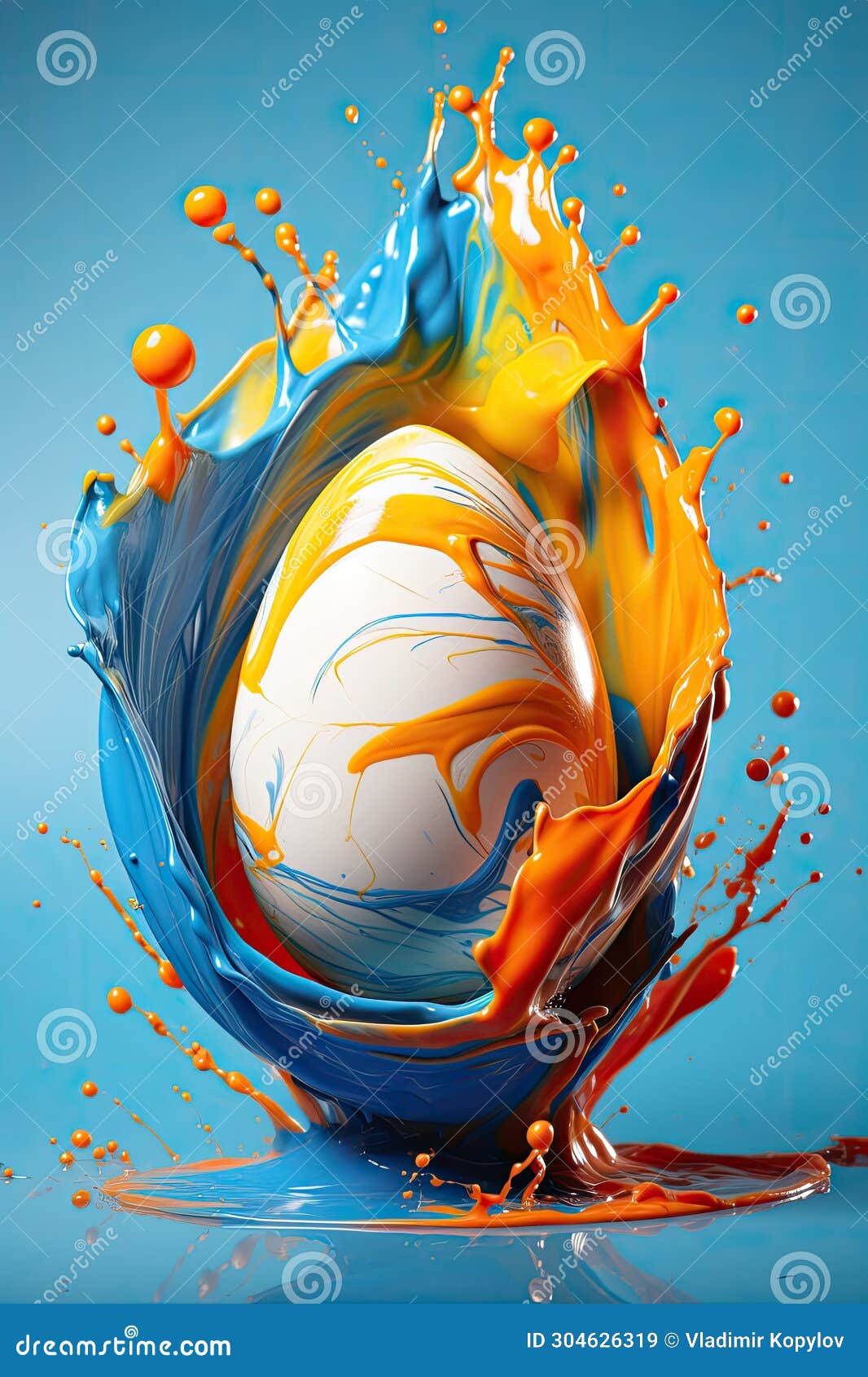 The Process of Creatively Coloring an Egg on a Blue Background Stock ...