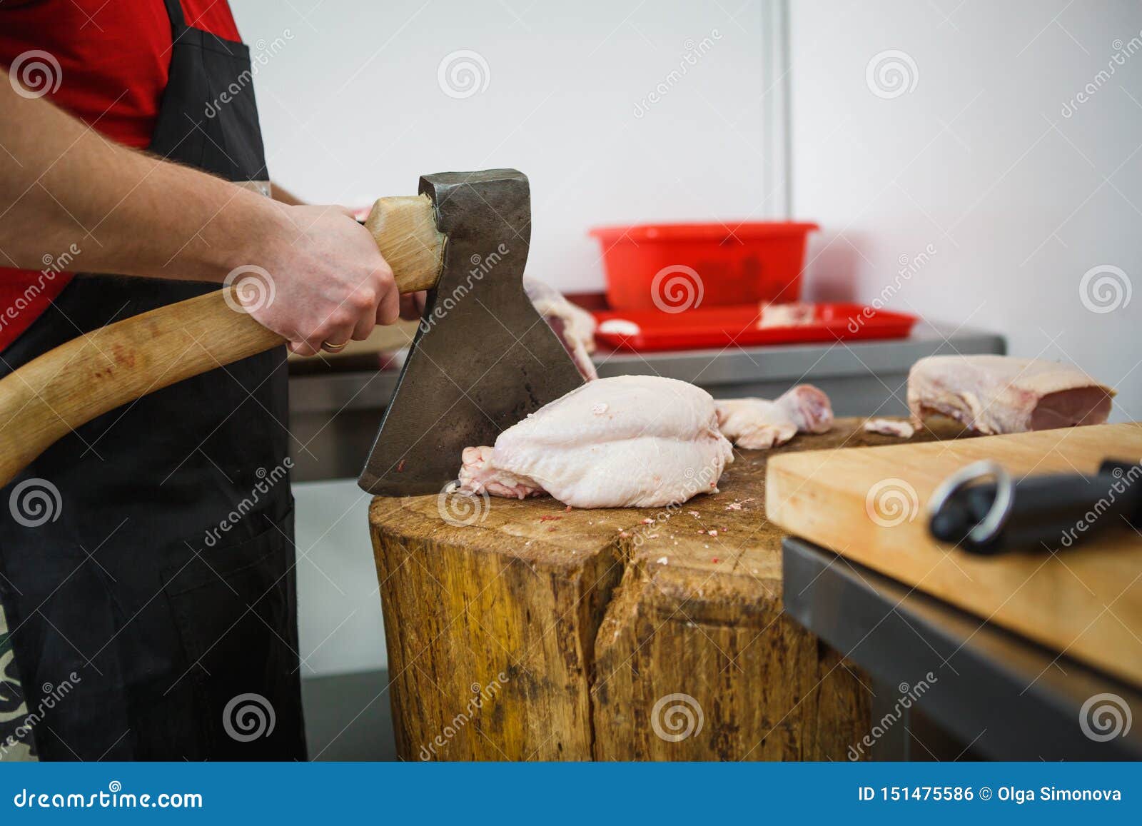 The Process of Cutting and Chopping Meat. Stock Photo - Image of hand ...