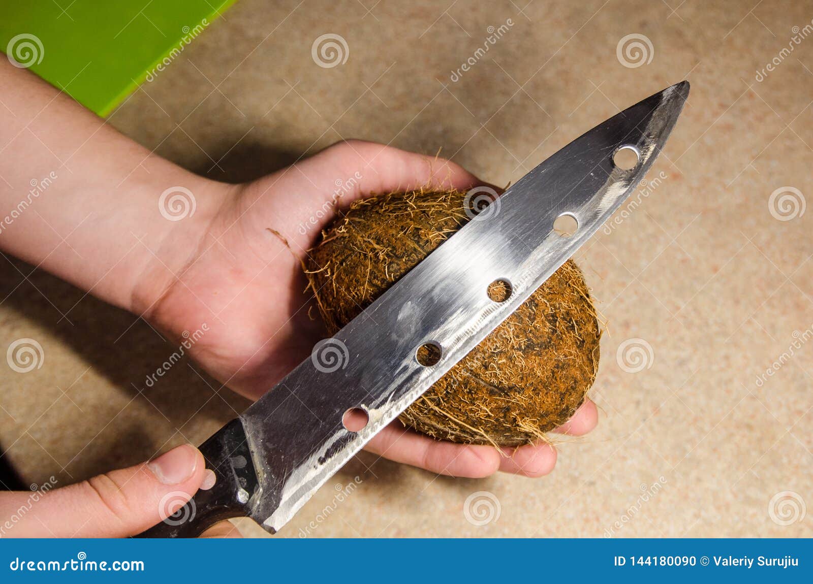 The Process of Cutting the Coconut Stock Photo - Image of closeup, milk ...