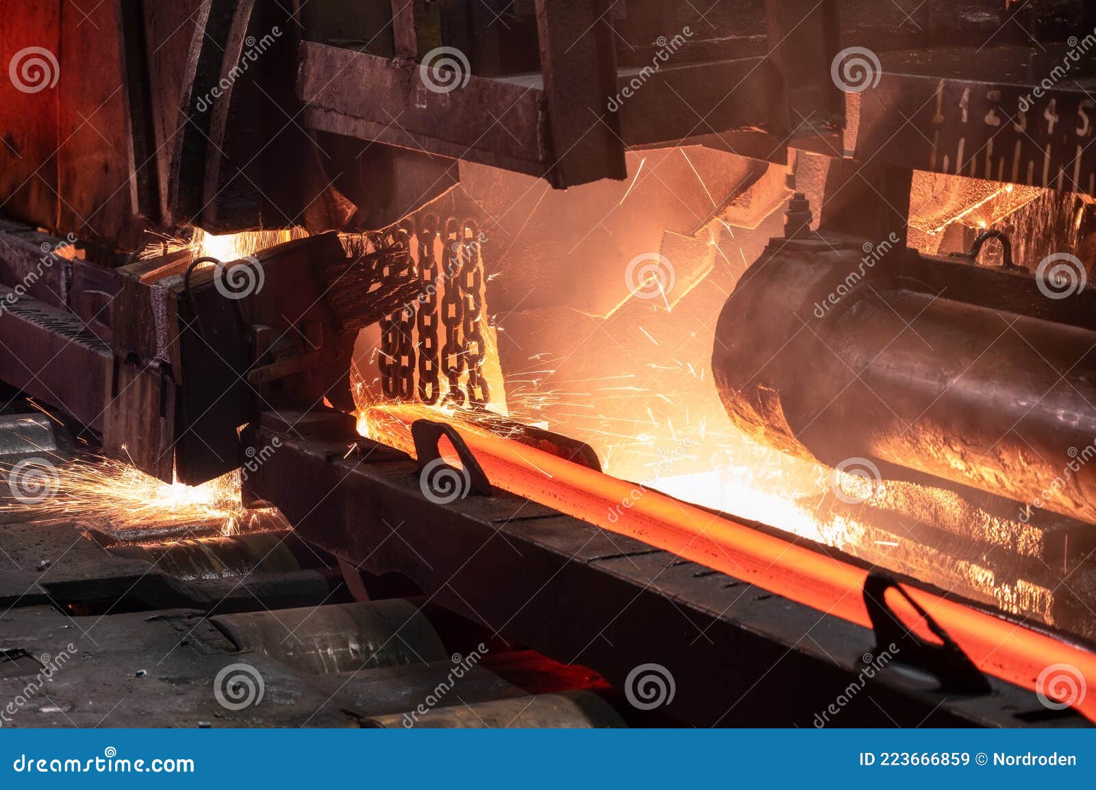 The Process of Cutting Hot Rolled Steel into Lengths Stock Image ...