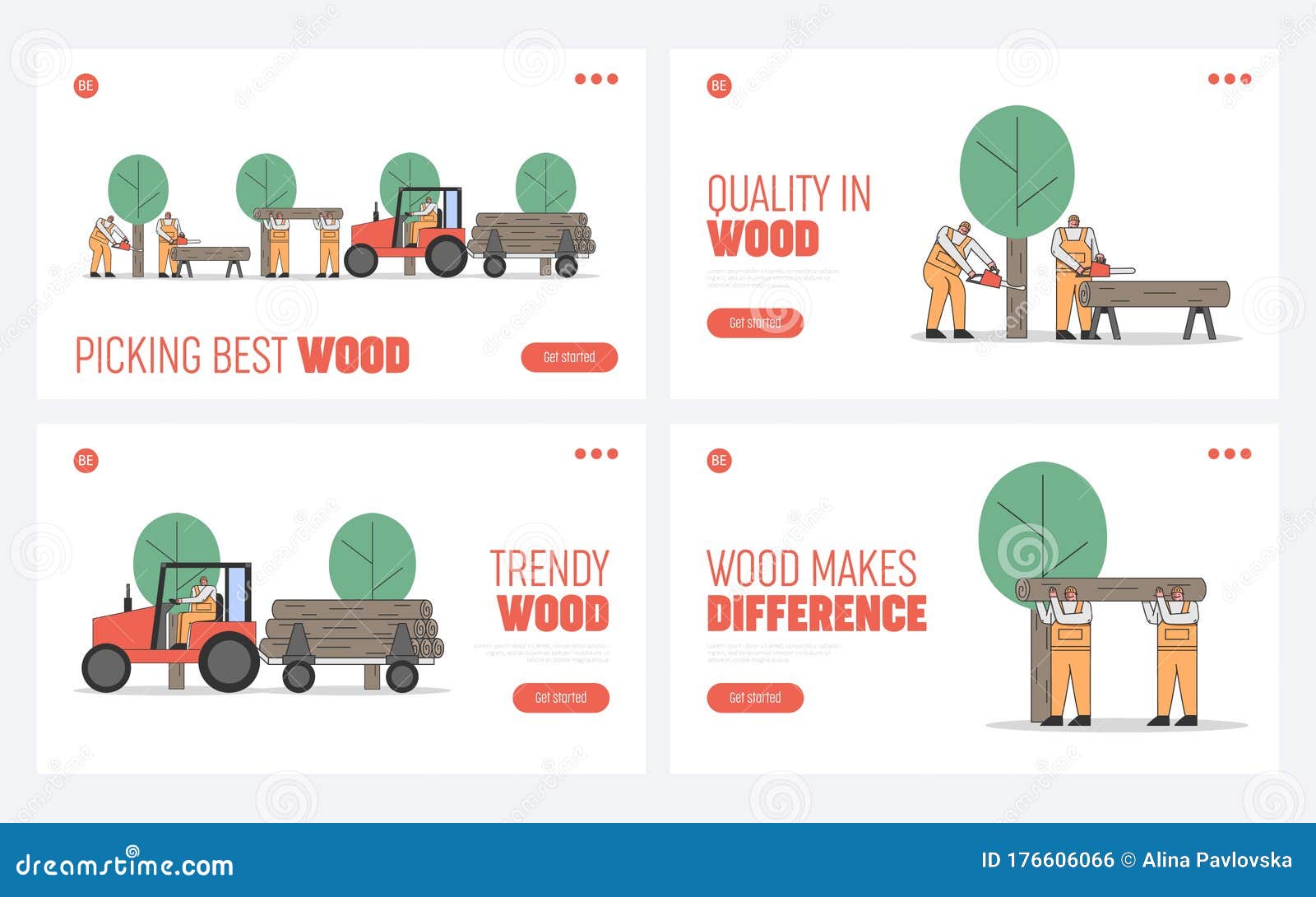 Process of Cutting, Transportation Trees. Website Landing Page Stock ...
