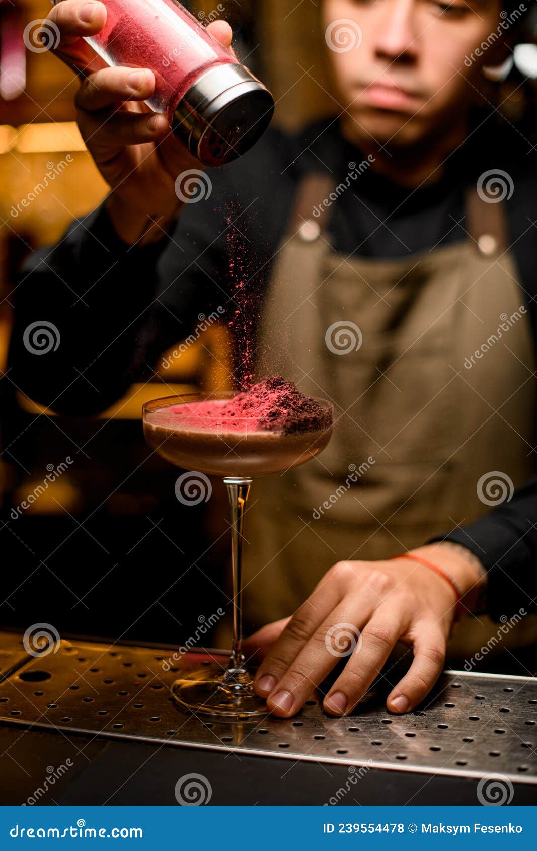 Process of Decorating a Glass of Cocktail with Colored Powder, Hand of ...