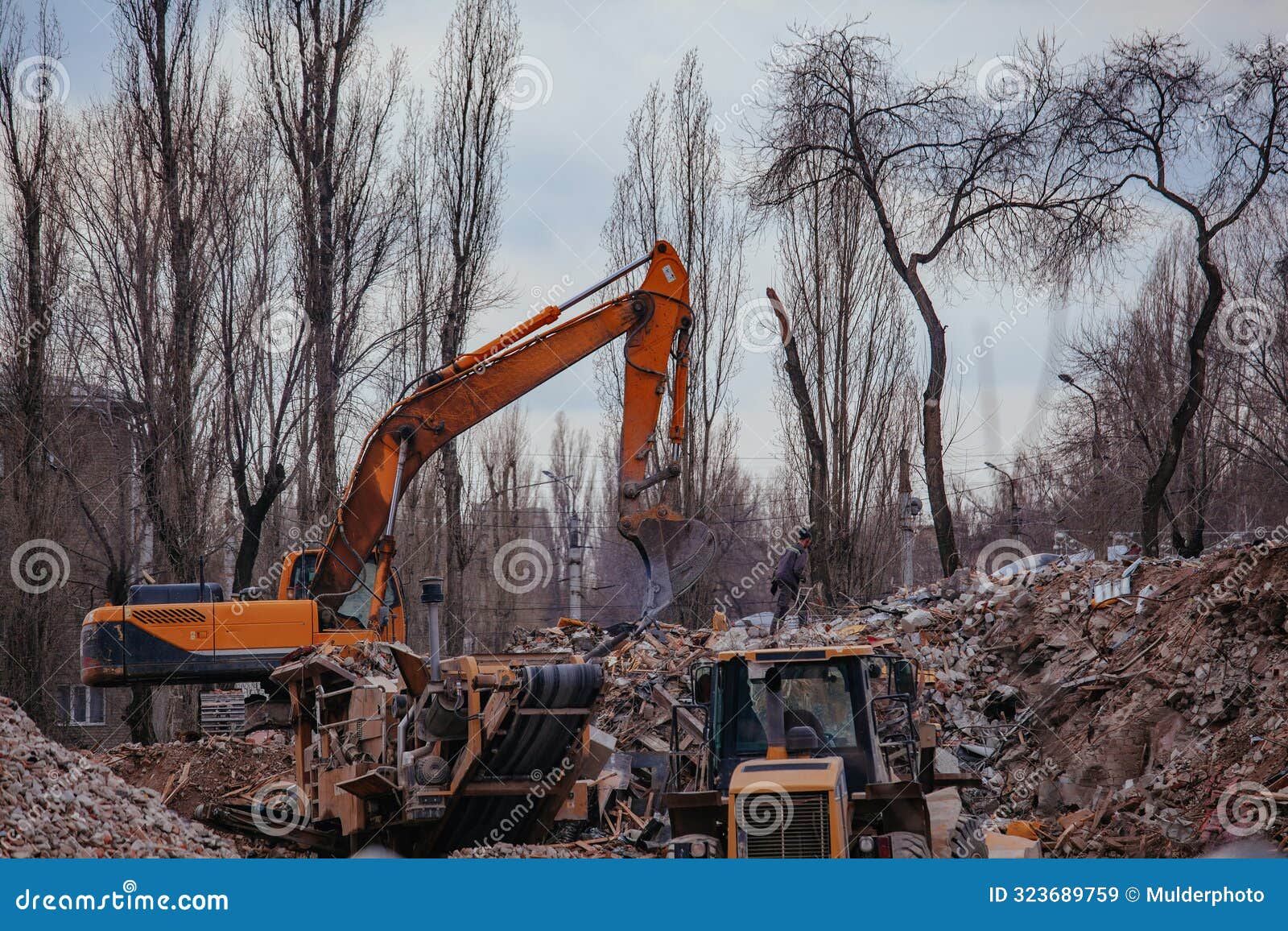 Process of Demolition of Old Industrial Building Stock Image - Image of ...