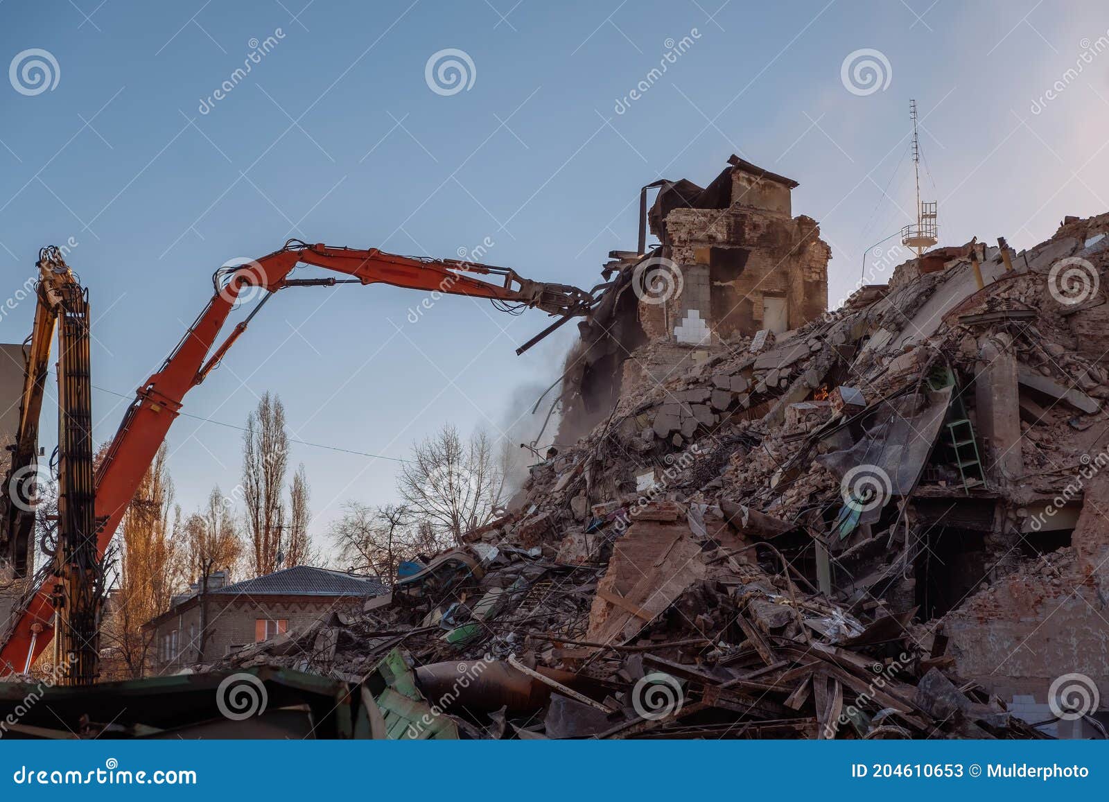 Process of Demolition of Old Industrial Building Stock Image - Image of ...