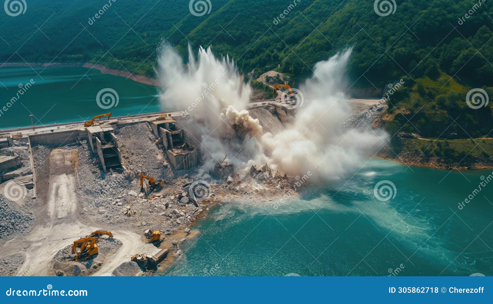 The Process of Destruction of the Dam of a Hydroelectric Power Plant ...