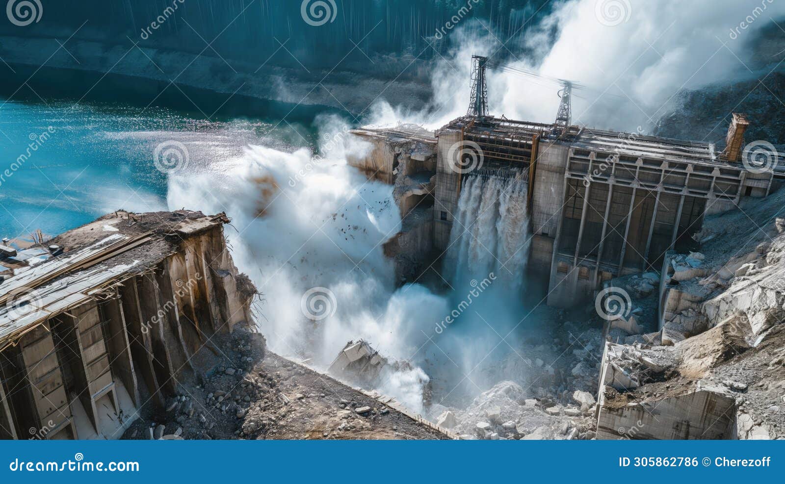 The Process of Destruction of the Dam of a Hydroelectric Power Plant ...