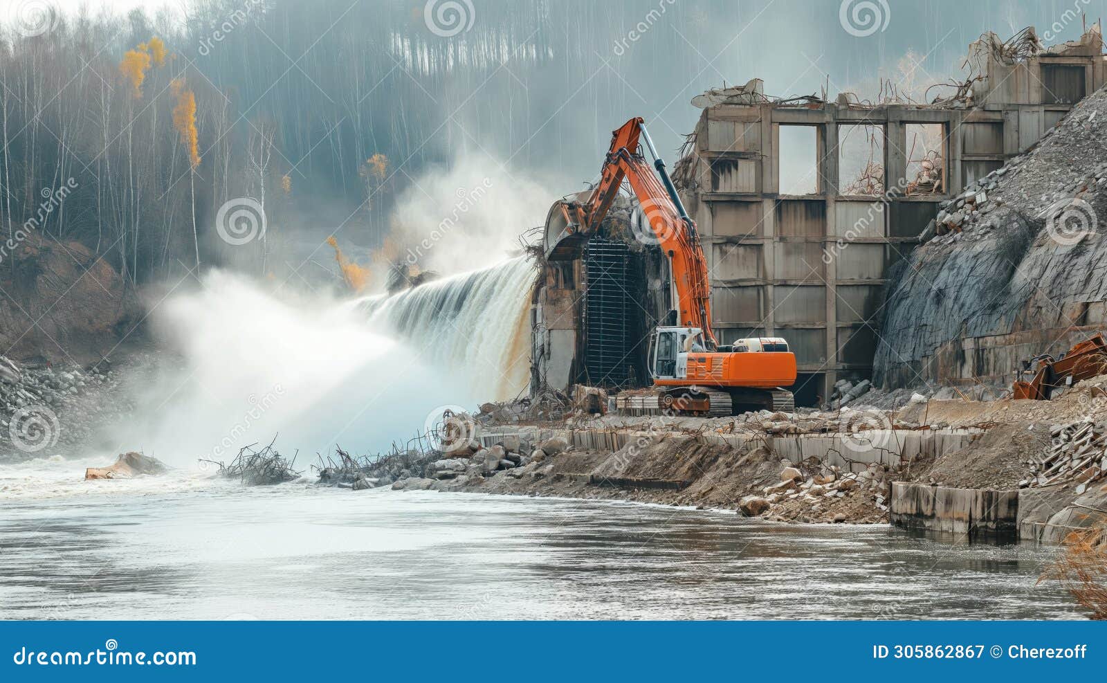 The Process of Destruction of the Dam of a Hydroelectric Power Plant ...
