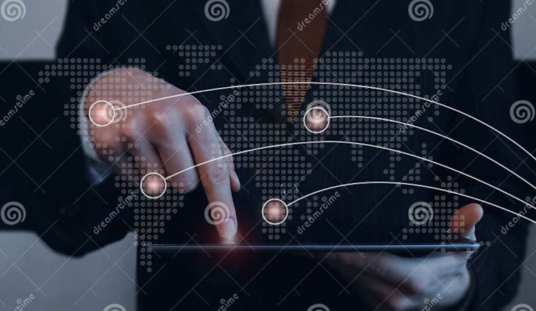 Process Digitalization Closeup Concept Image with Dotted World Map ...