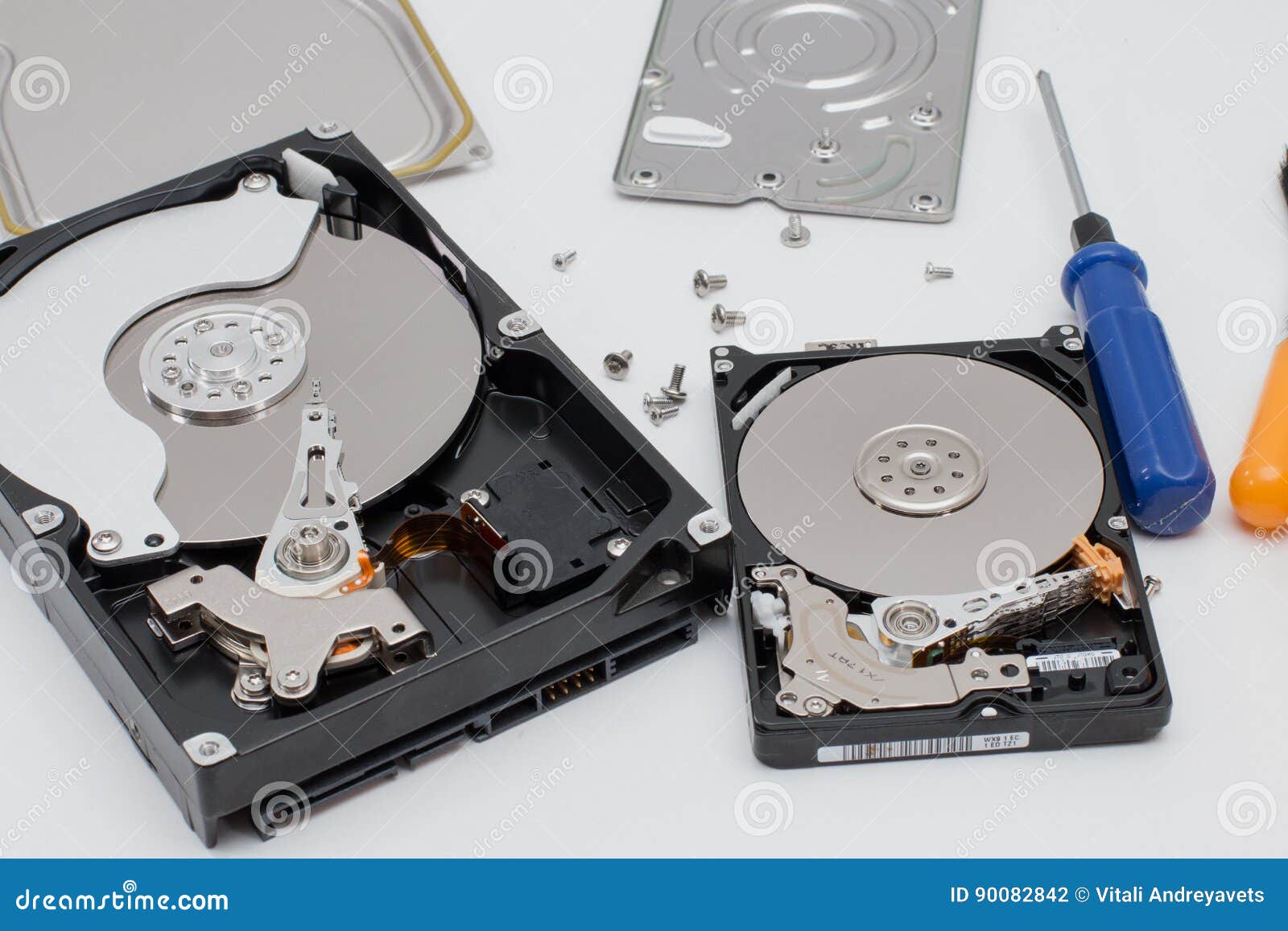 Process of Disassembly of Hard Disks Stock Photo - Image of component ...