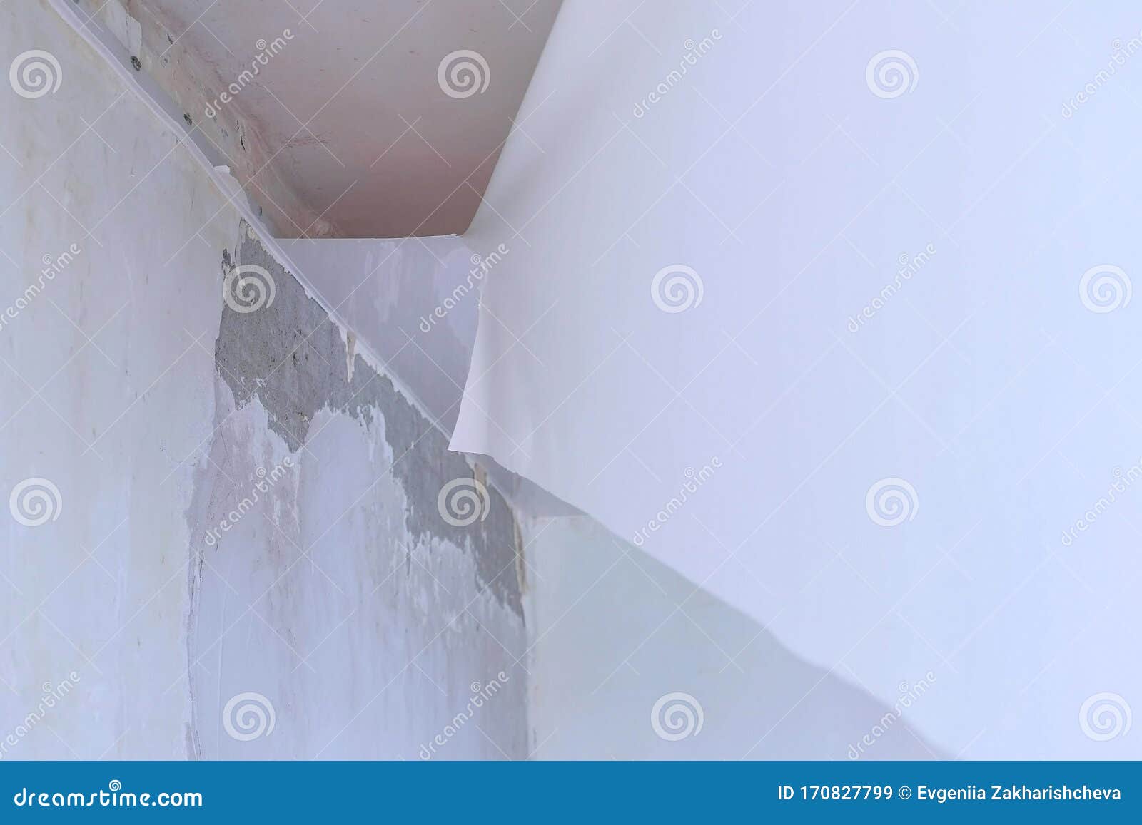 Process of Dismantling of Stretch Suspended Ceiling in Flat, Closeup ...