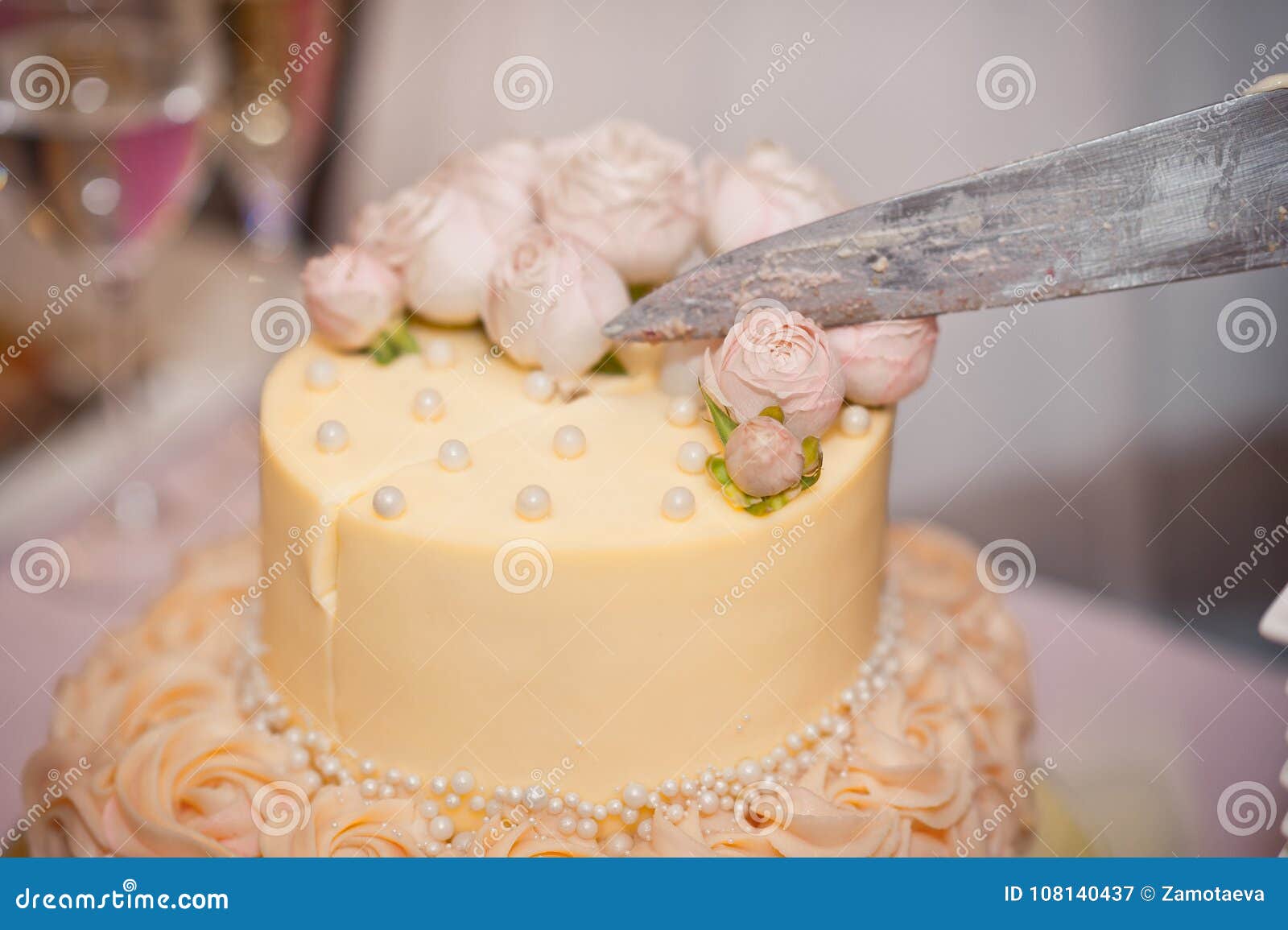 The Process of Dividing the Cake into Pieces 7407. Stock Image - Image ...