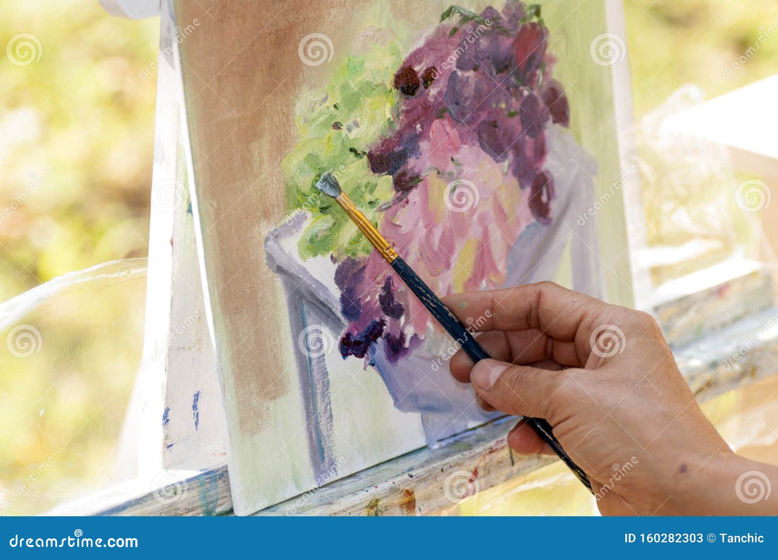 The Process of Drawing by an Artist on Canvas Paints Stock Image ...