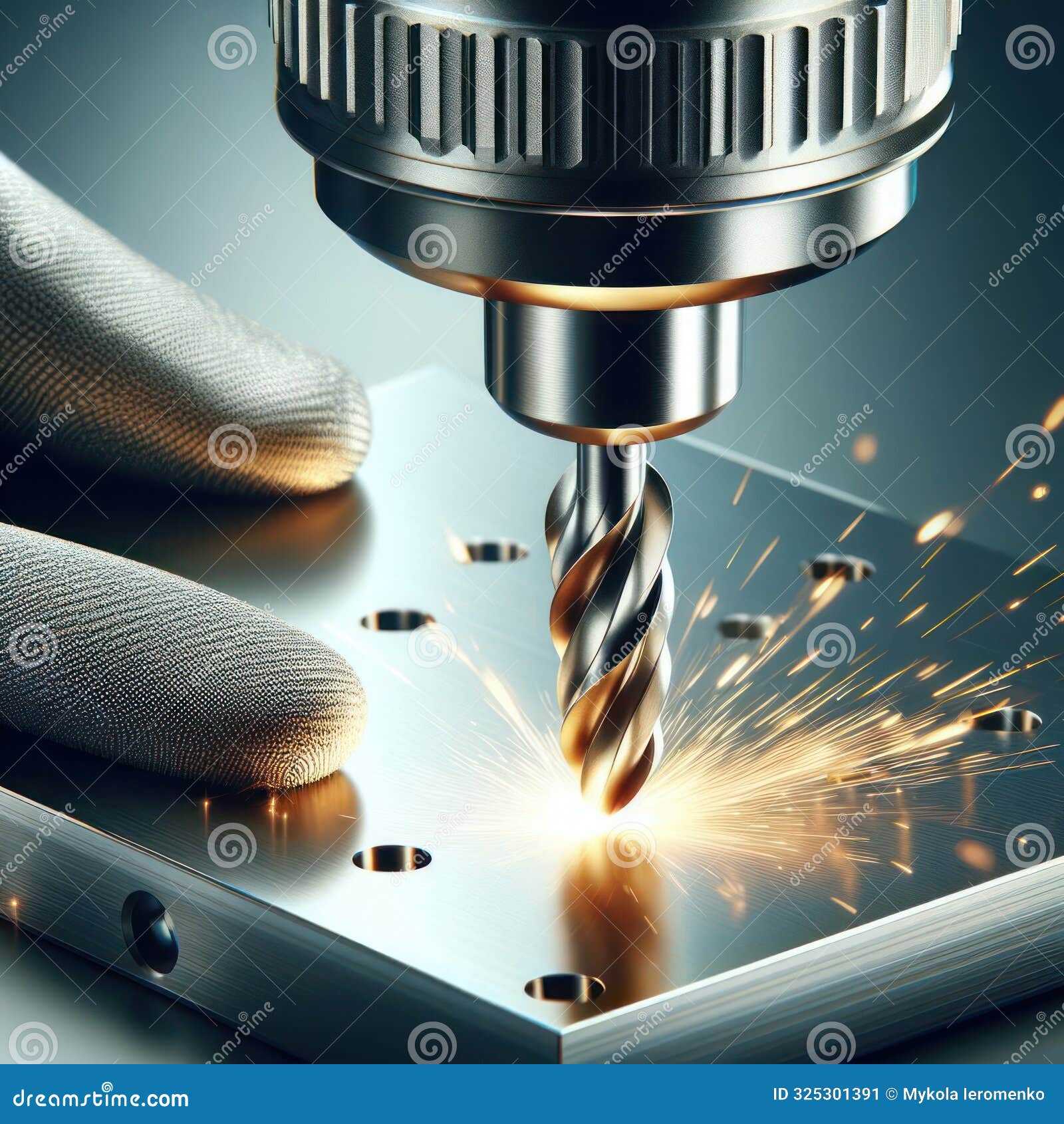 The Process of Drilling Holes in Metal Close-up. Stock Image - Image of ...