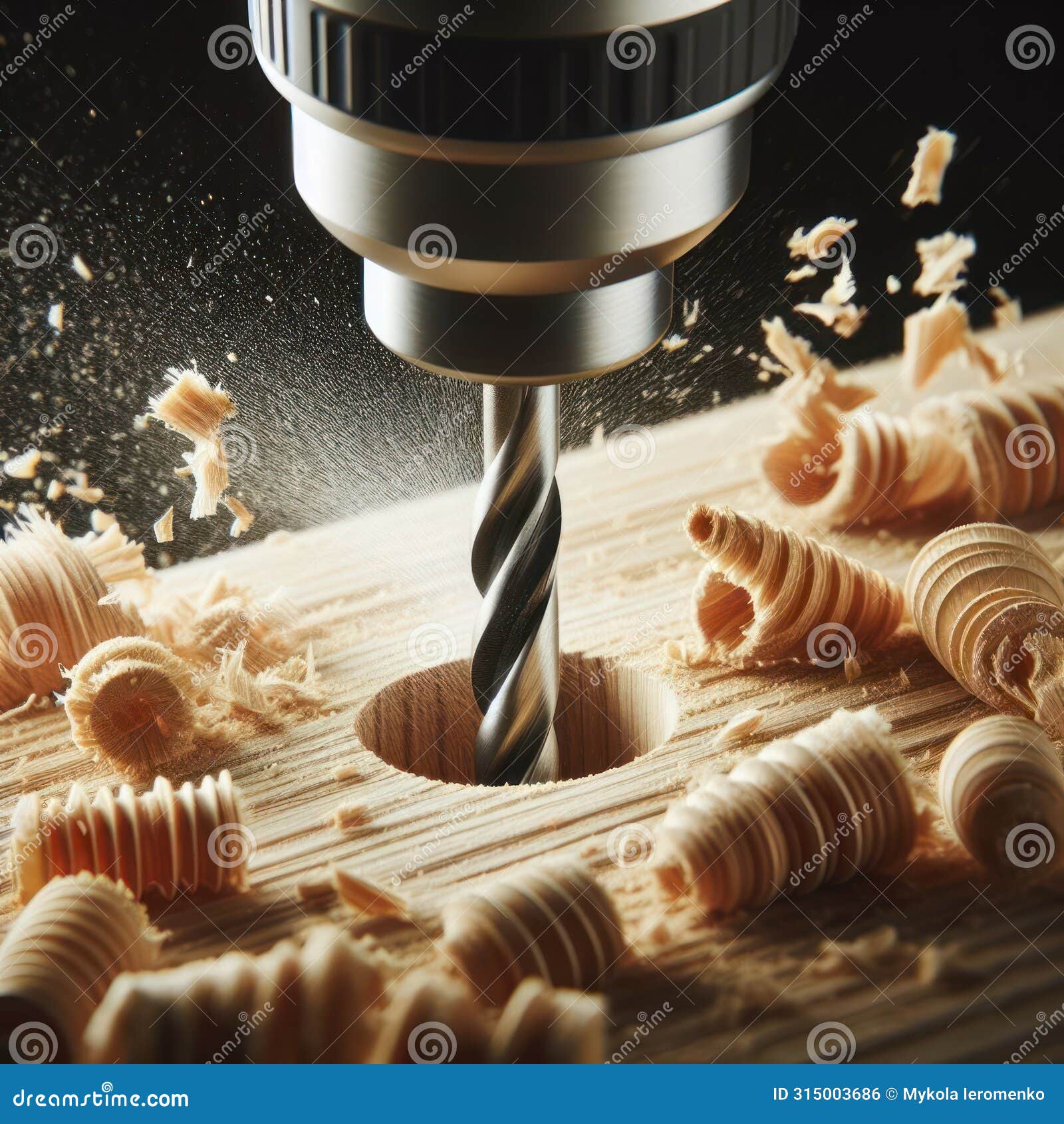 The Process of Drilling Wood, Close-up. Stock Photo - Image of object ...