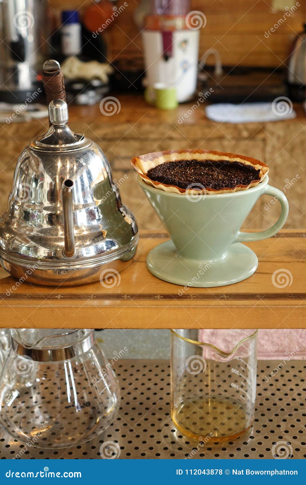 Process of Dripping Coffee on Stand Stock Photo - Image of brown ...