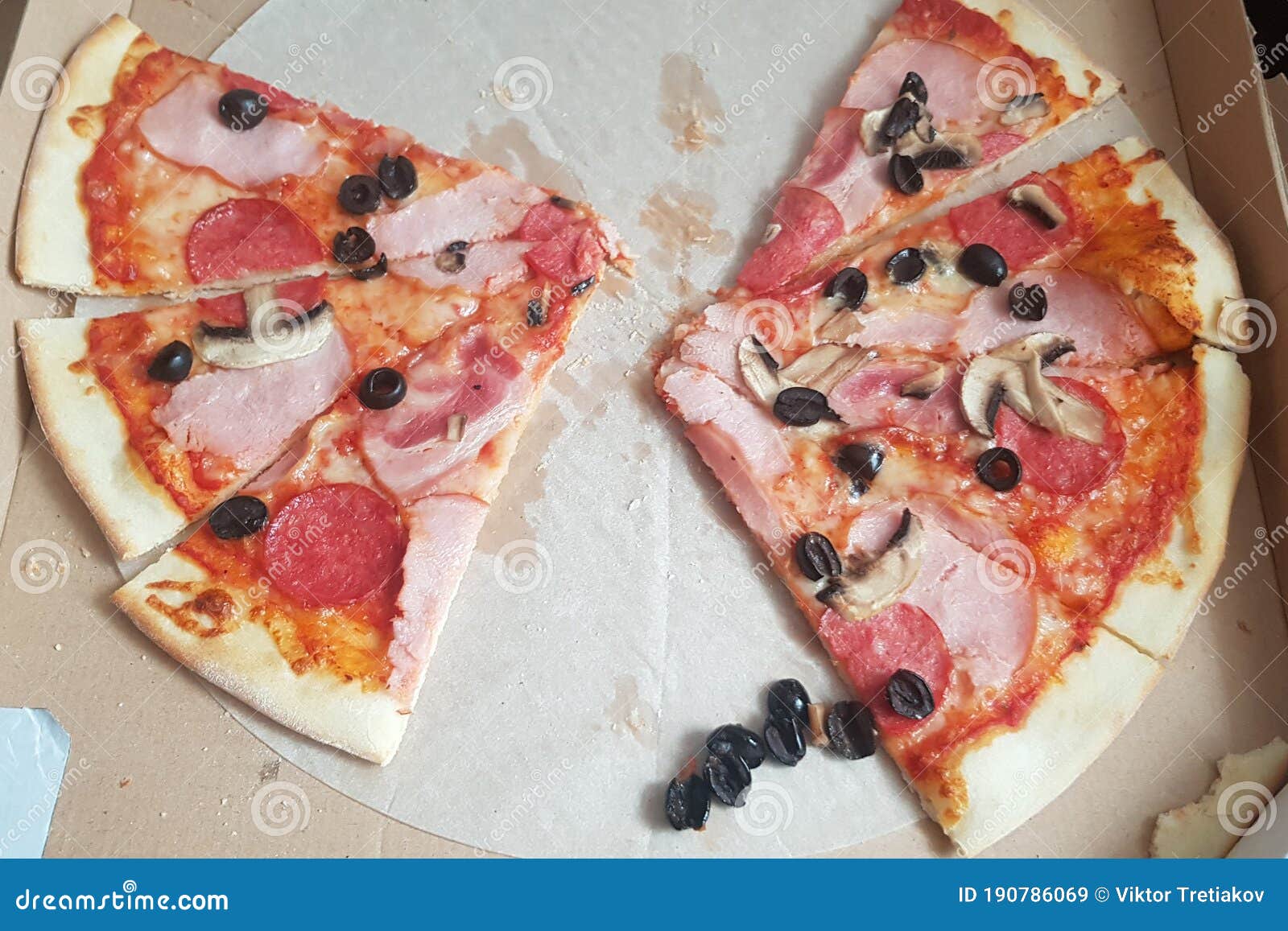 The Process of Eating Pizza, Leftover Pizza in a Portable Box Stock ...