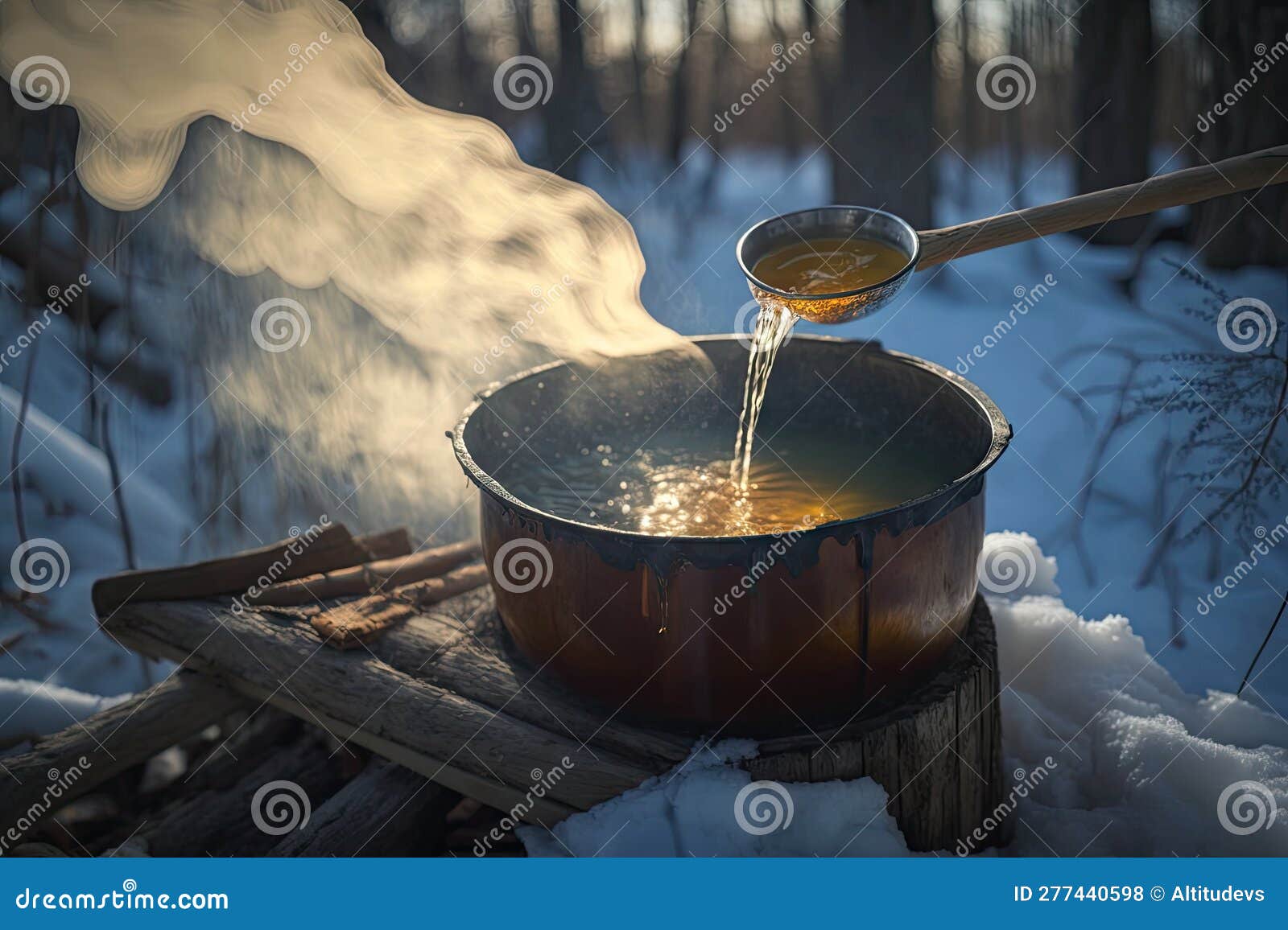 The Process of Evaporating the Water in Maple Sap, To Create a Thick ...