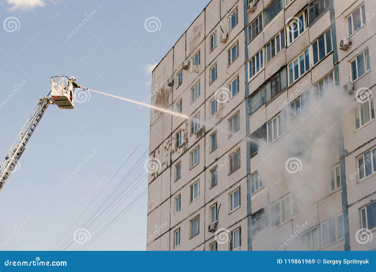 Fire Extinguishing from Fire Tower with Hydrant Stock Image - Image of ...
