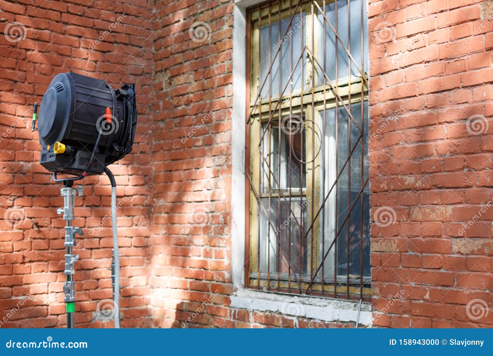 Process of Filming. Spotlight Illuminates Window Stock Photo - Image of ...