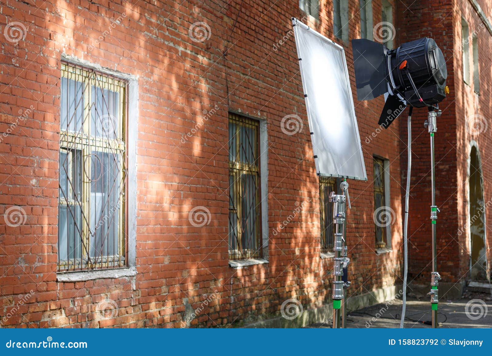 Process of Filming. Spotlight Illuminates Window Stock Photo - Image of ...