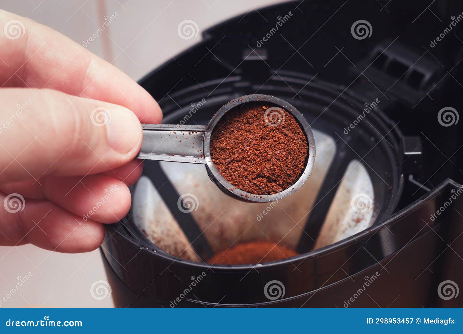 The Process of Filter Coffee Preparation. Portion of Ground Coffee ...