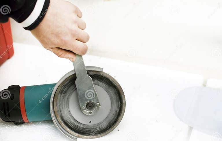 The Process of Fixing Disk for Cutting on Angle Grinders Stock Image ...
