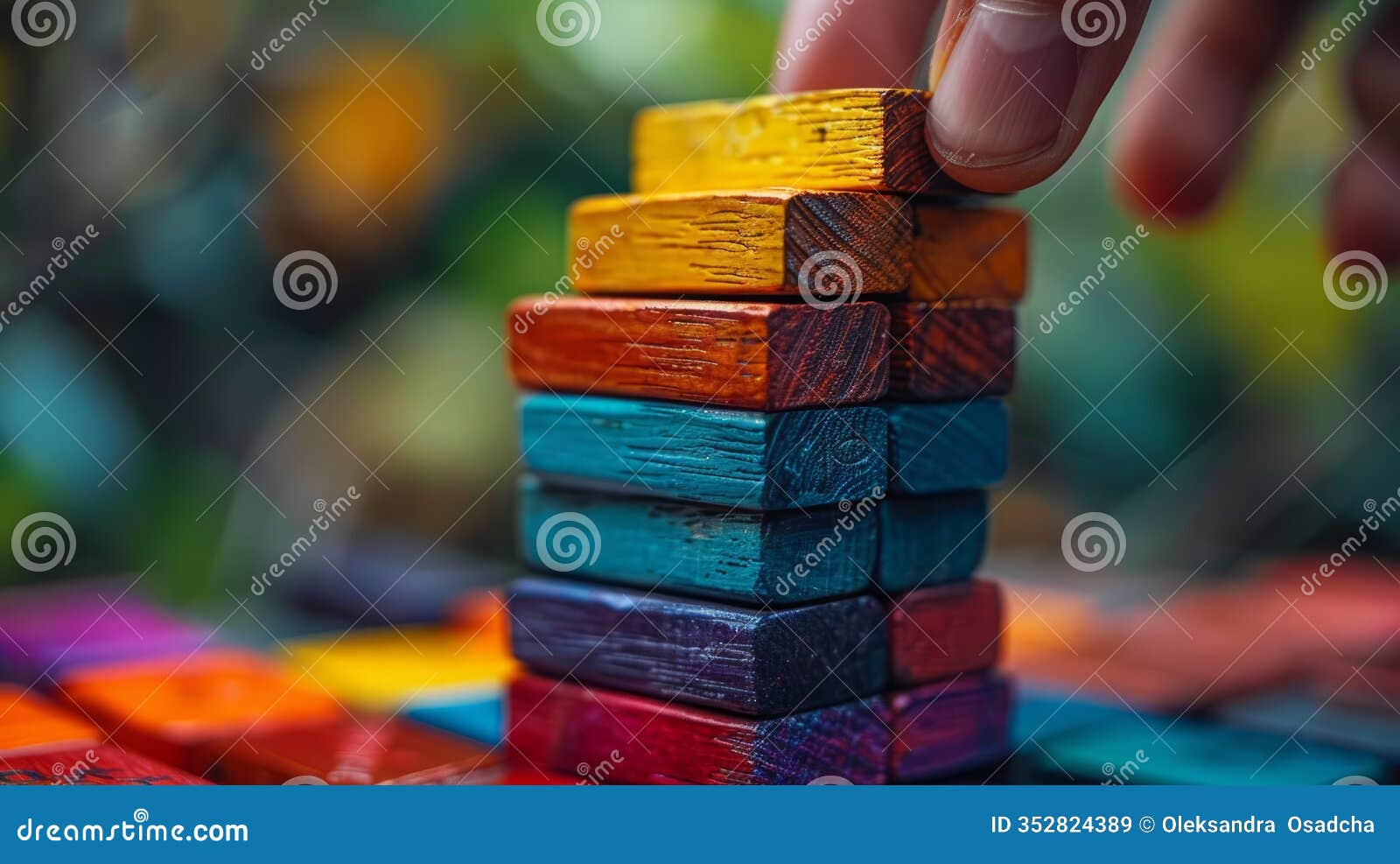 The Process of Folding a Pyramid of Multi-colored Wooden Blocks. Stock ...