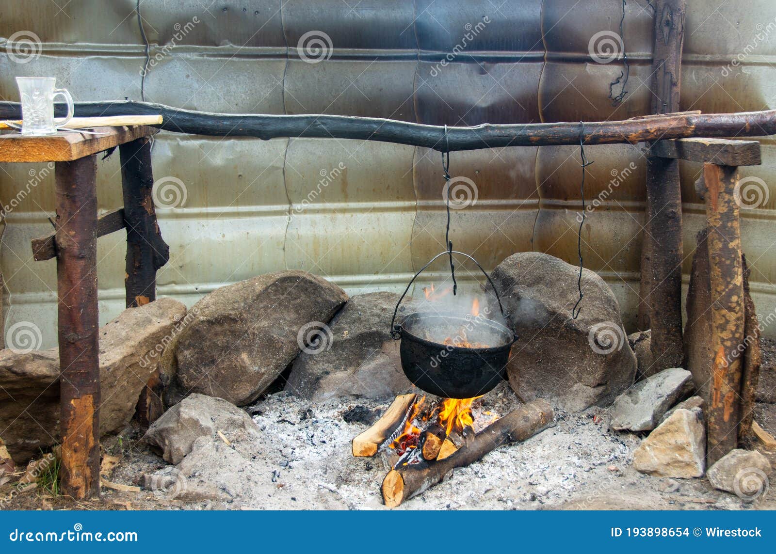 Process of Food Being Prepared in a Cauldron at the Sheepfold Stock ...