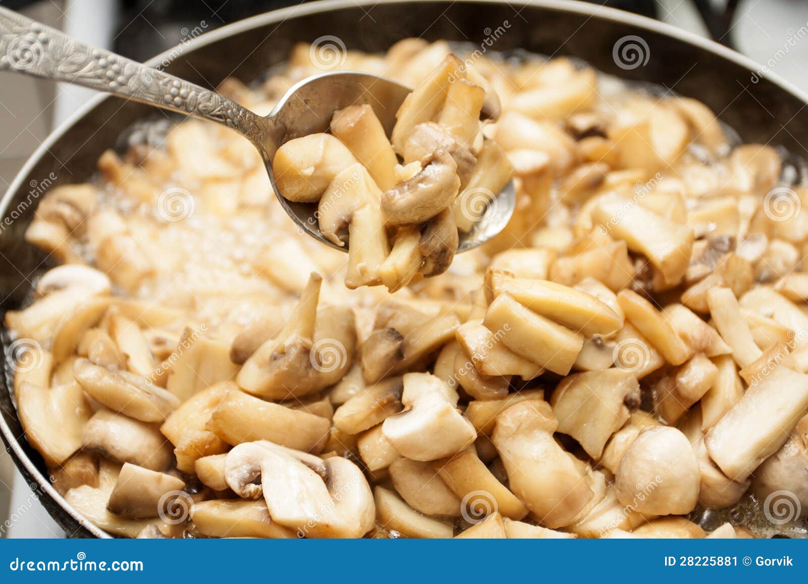 Process of Frying of Mushrooms Stock Image - Image of spoon, frying ...