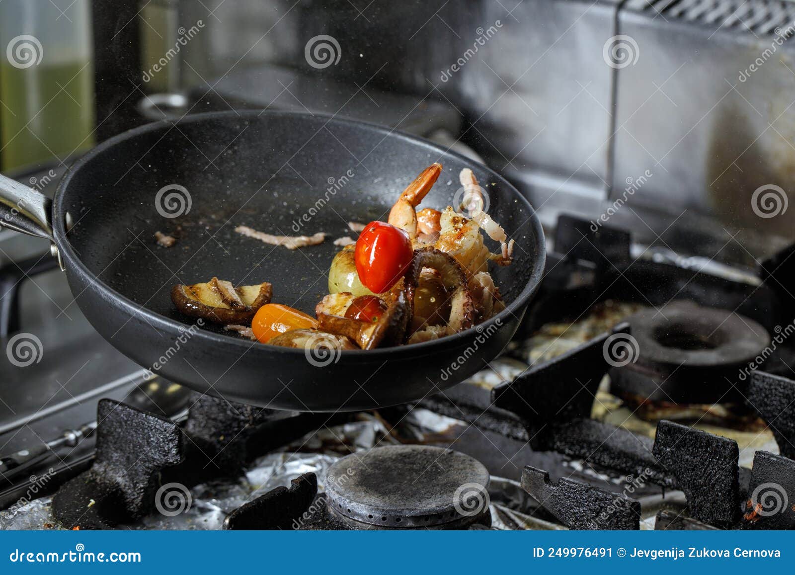 Process of Frying Seafood with Vegetables. Seafood Recipes. Stock Image ...