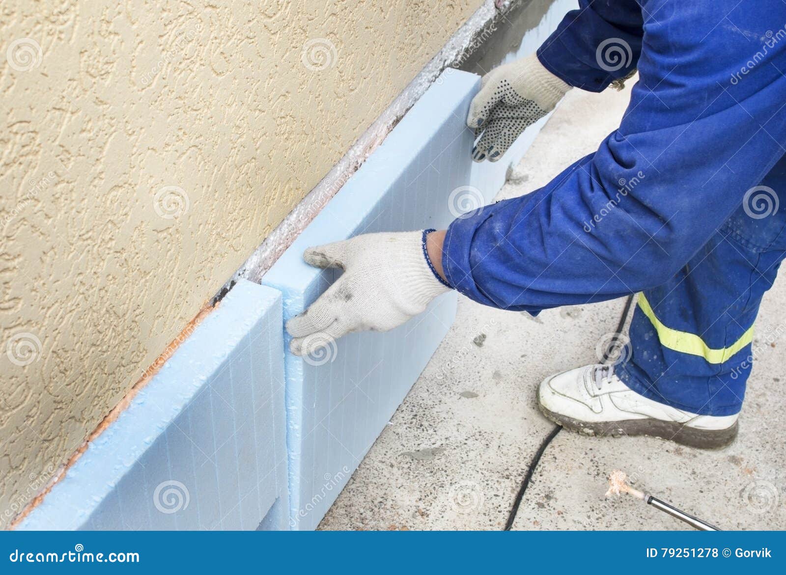 The Process of Gluing Blue Polystyrene Stock Photo - Image of apply ...