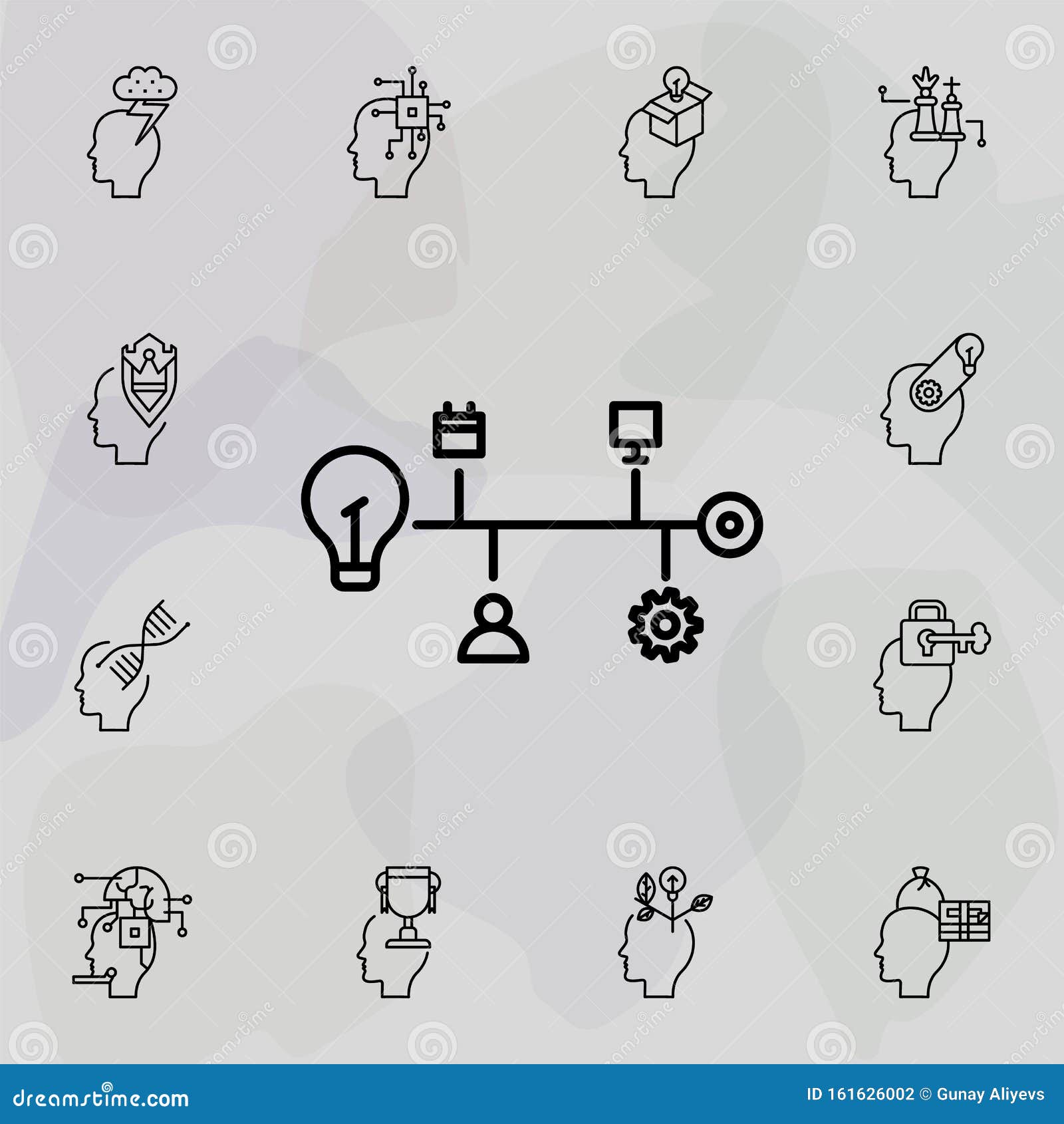 Process, Goal, Bulb Icon. Universal Set of Creative Thinking for ...