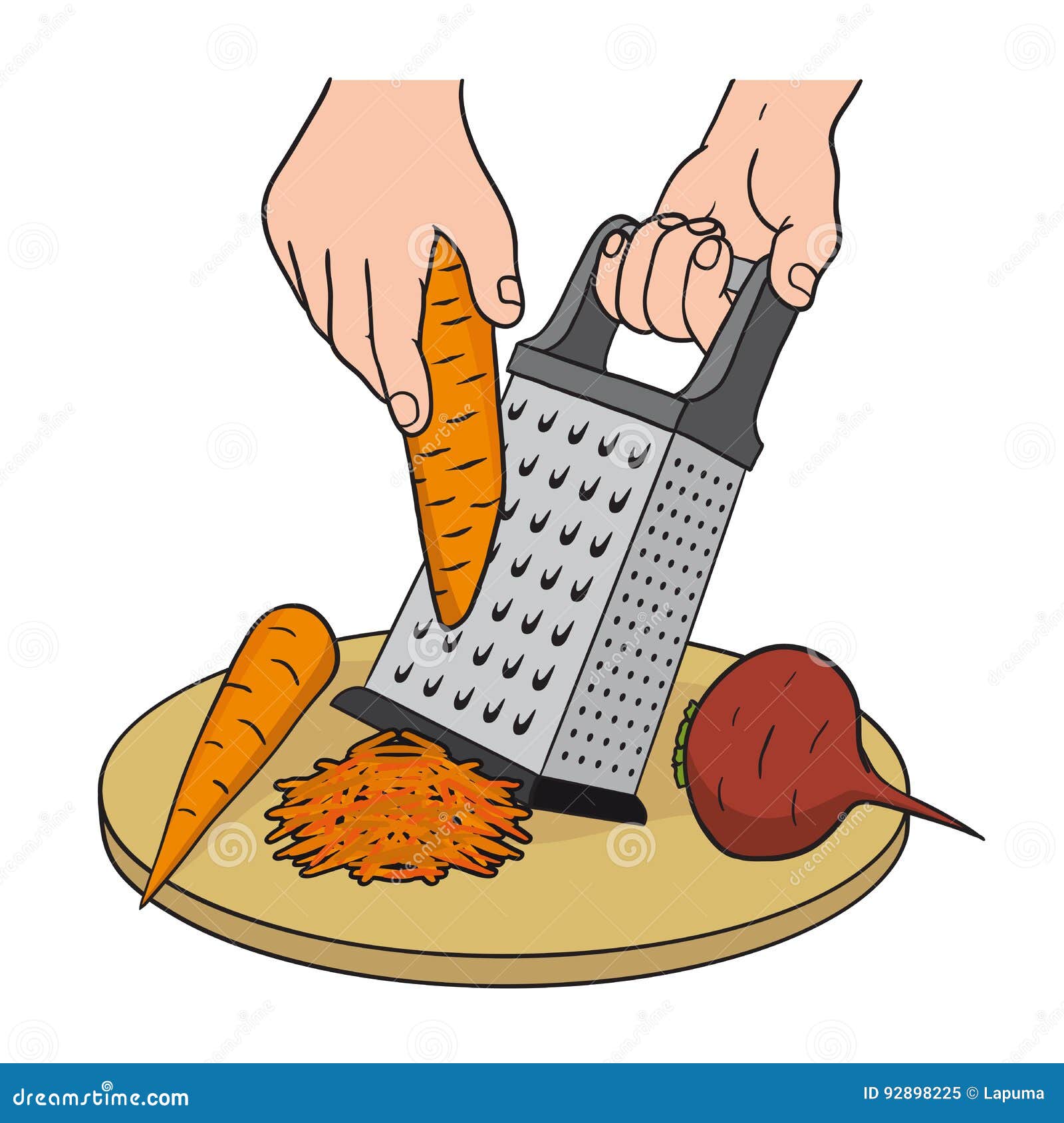Process of Grating Vegetables on a Kitchen Grater Stock Vector ...