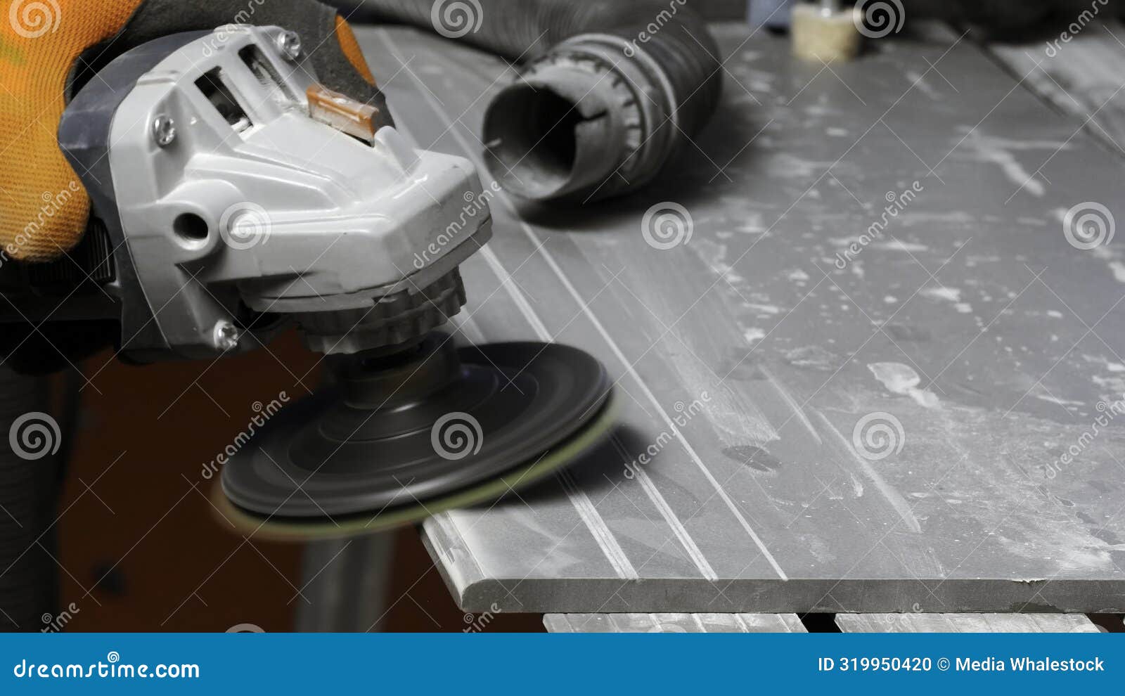 Process of Grinding Raw Wood Plank with Angle Grinder in Workshop ...