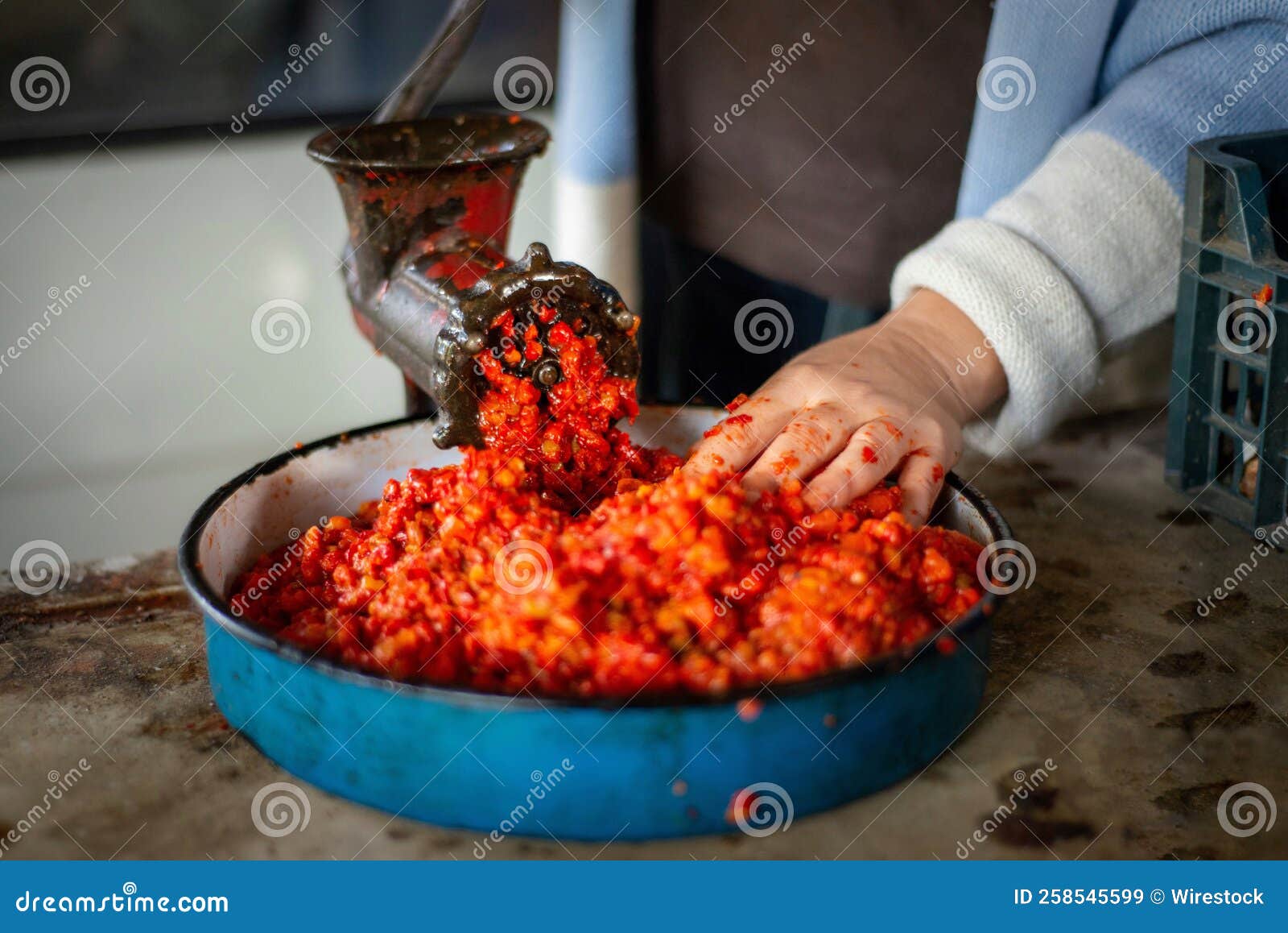 Process of Grinding Roasted Pepper for Ajvar. Stock Image - Image of ...