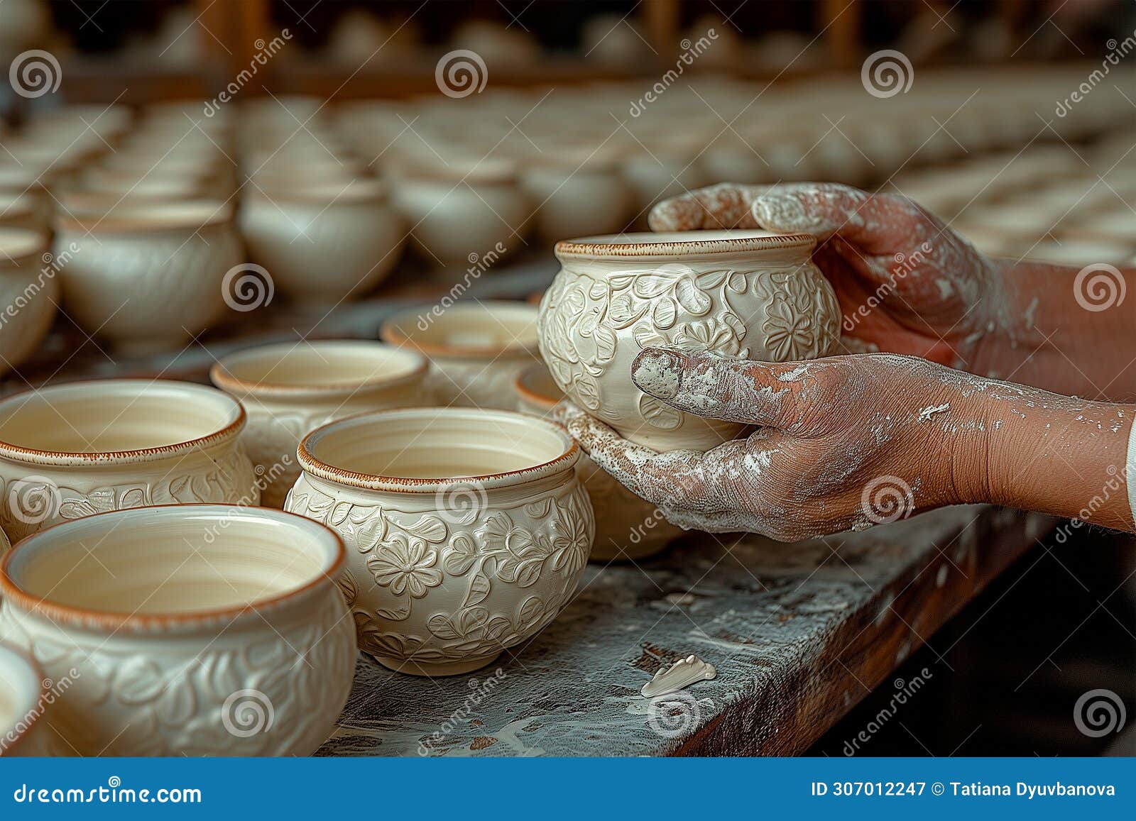 Process of Hands Delicate Shaping Series of Ceramic Bowls, Handcrafting Pottery Stock Image ...