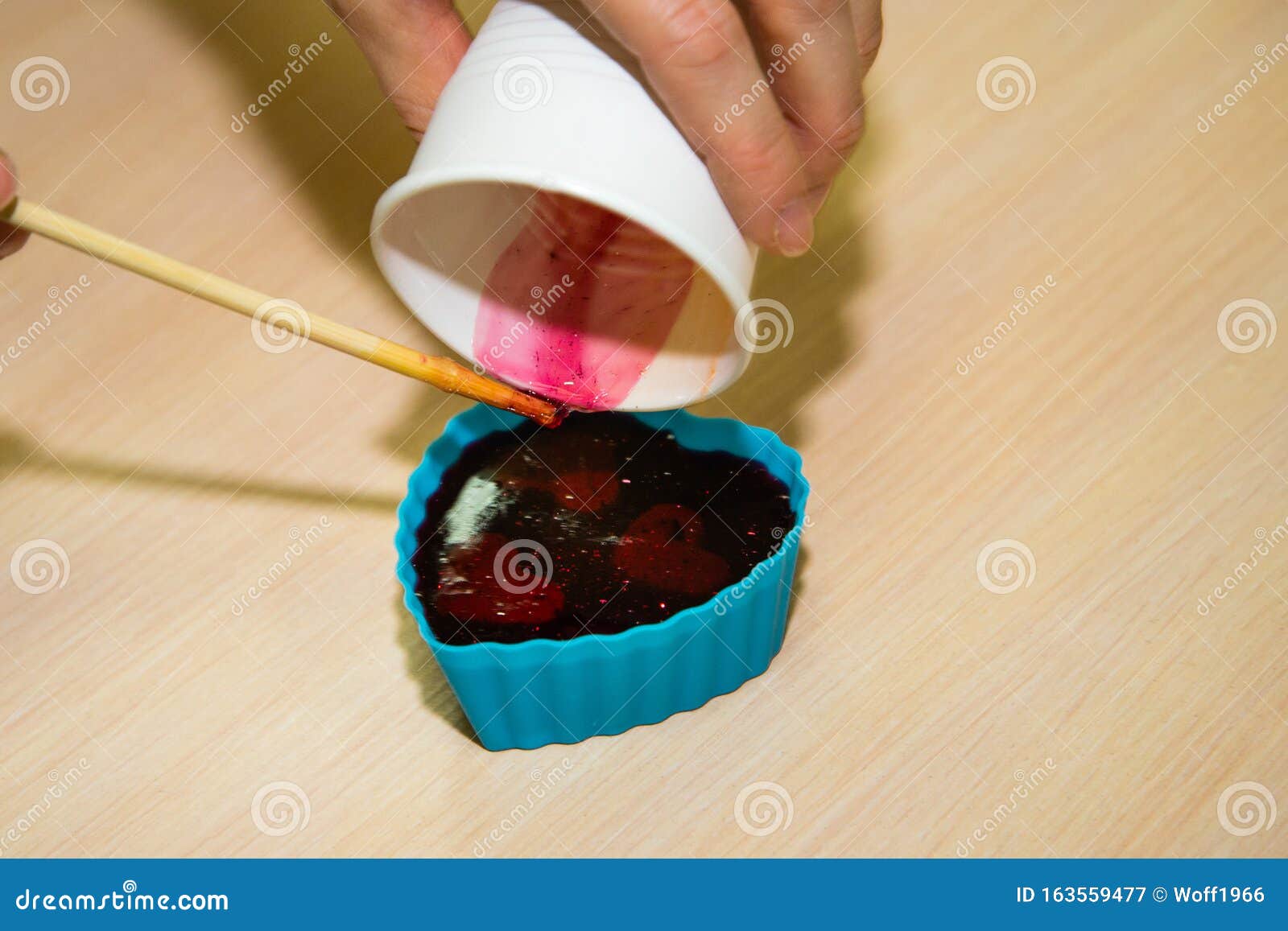 Process of Homemade Soap, Mixing Lye Solution into Oil Stock Image ...