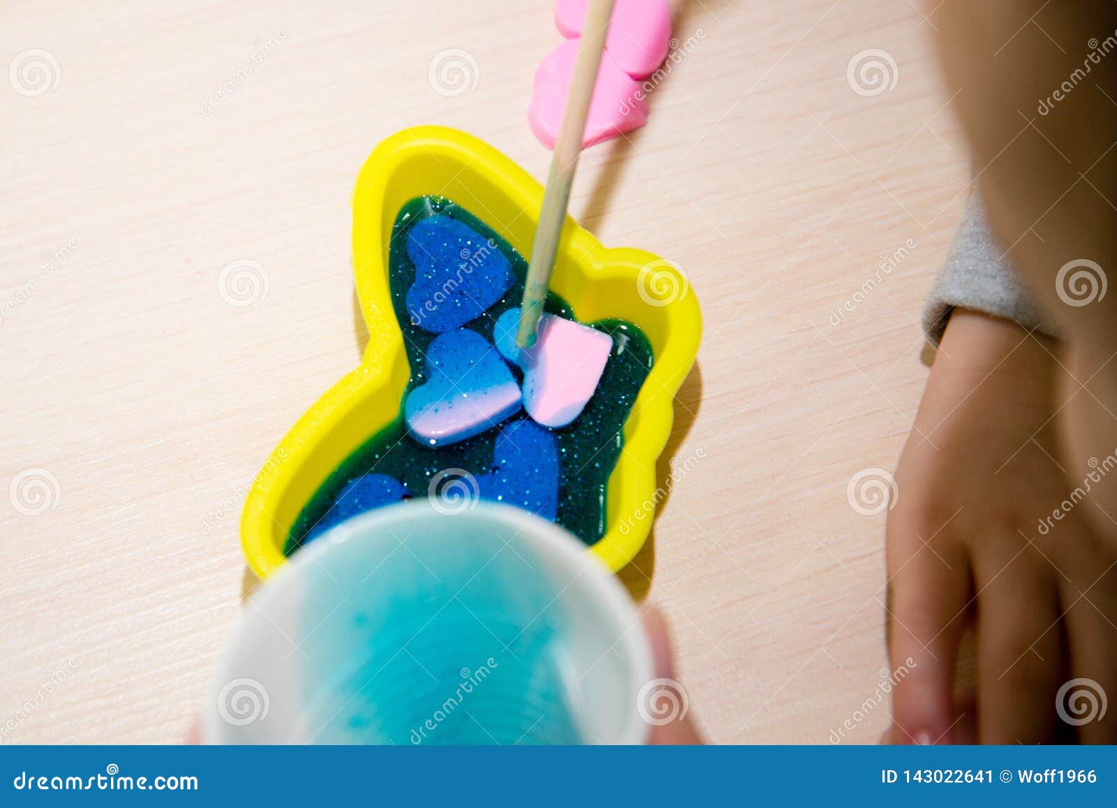 Process of Homemade Soap, Mixing Lye Solution into Oil. Making a Gift ...