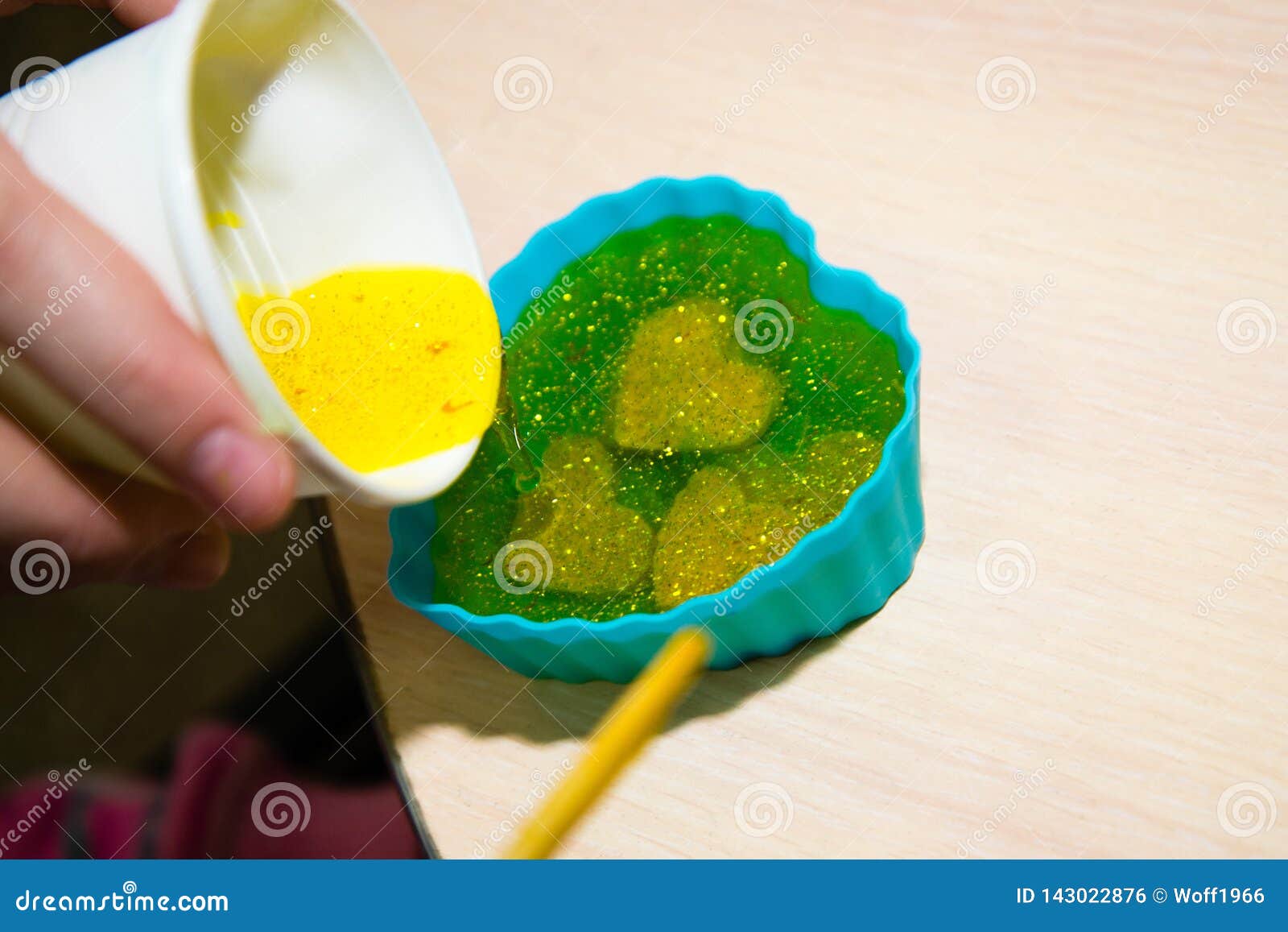 Process of Homemade Soap, Mixing Lye Solution into Oil. Making a Gift ...