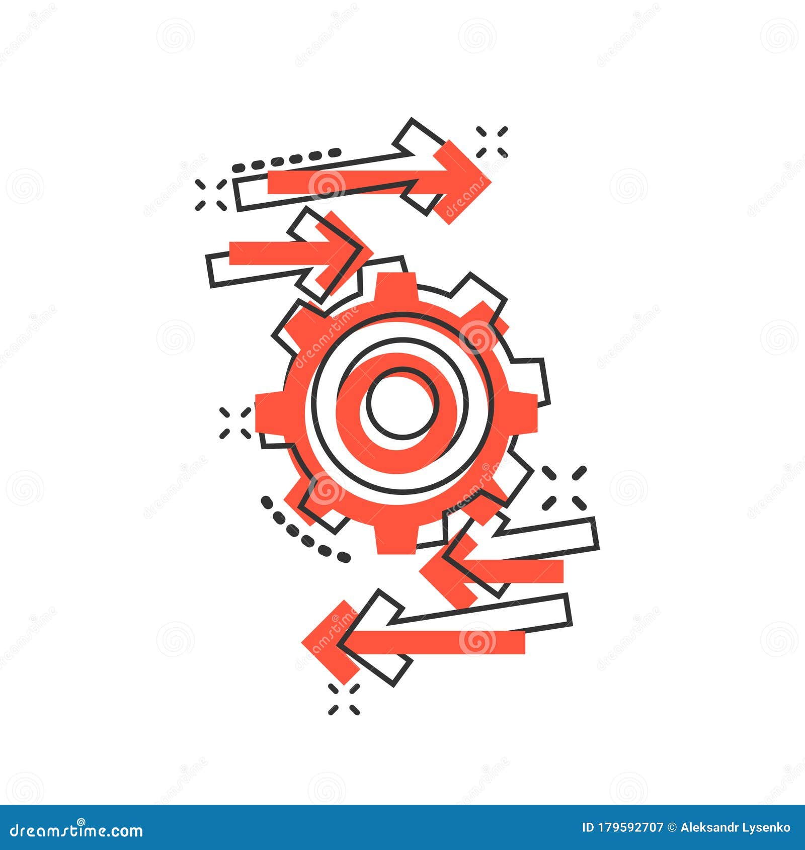 Process Icon in Comic Style. Arrow and Gear Cartoon Vector Illustration ...