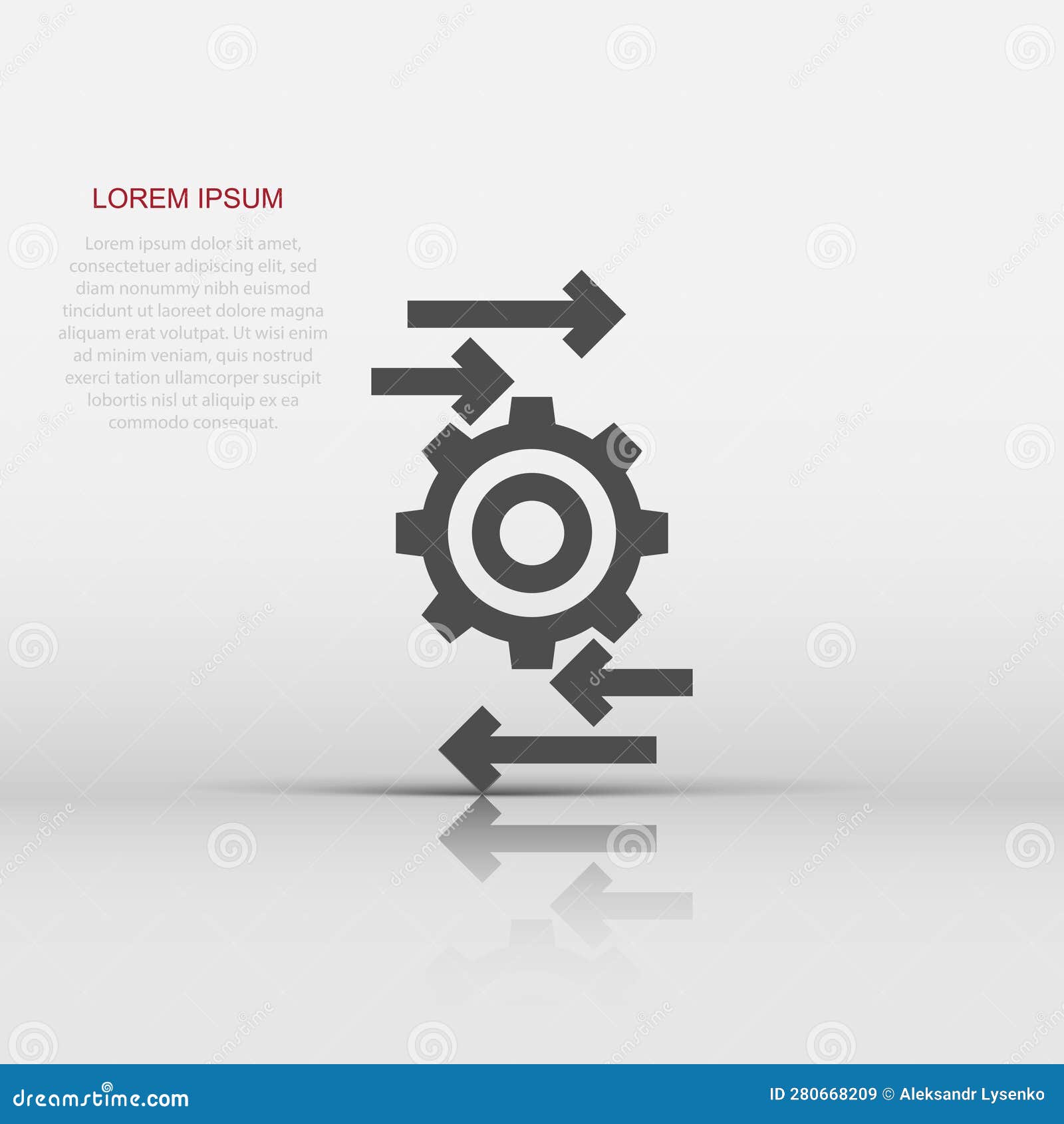 Process Icon in Flat Style. Arrow and Gear Vector Illustration on White ...