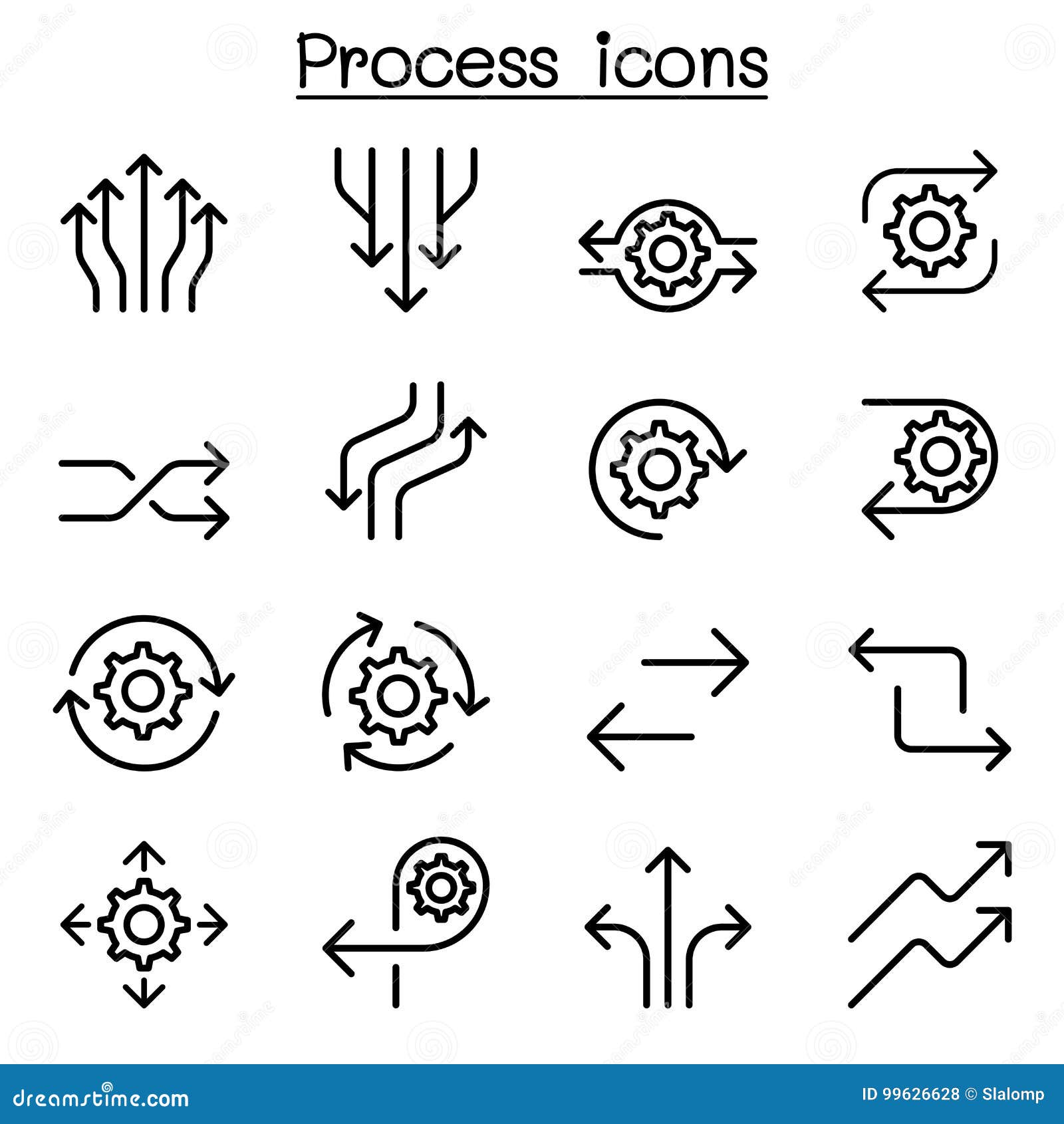 Process Icon In Comic Style. Arrow And Gear Cartoon Vector Illustration ...
