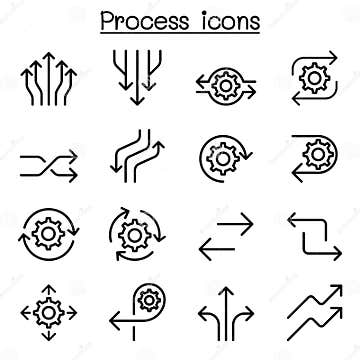 Process Icon Set in Thin Line Style Stock Vector - Illustration of ...