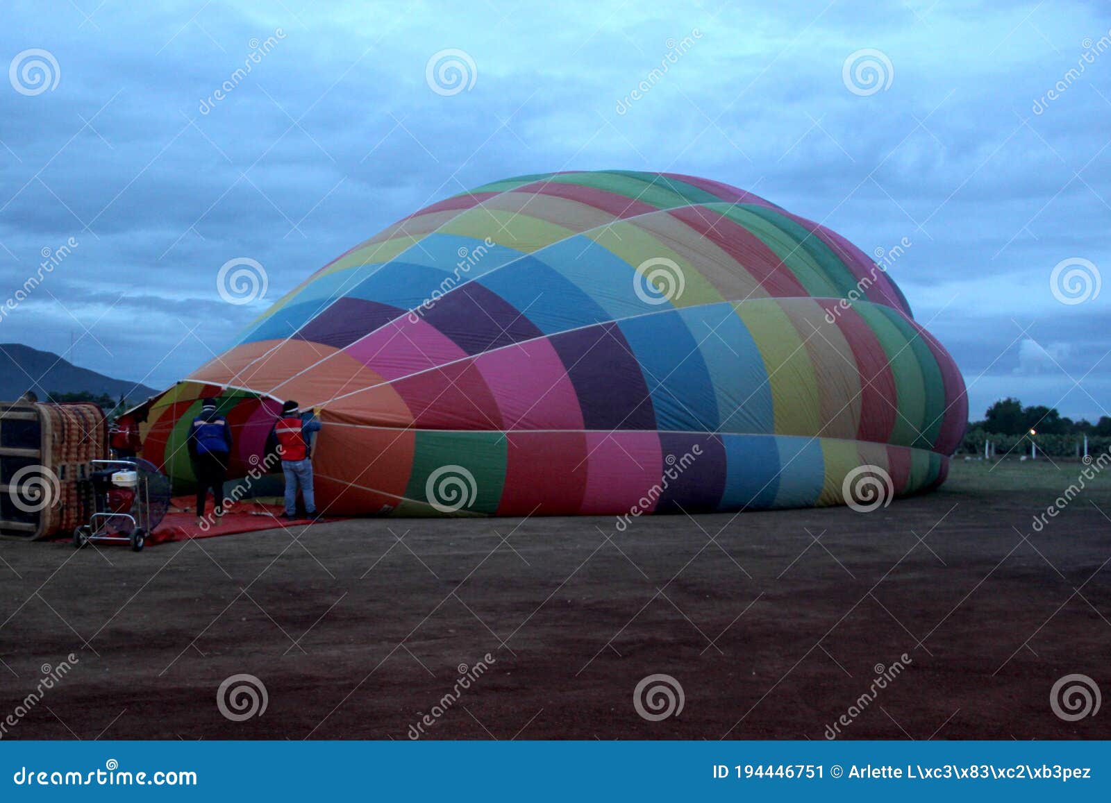 Process of Inflation and Preparation of Hot Air Balloon at Sunrise for ...