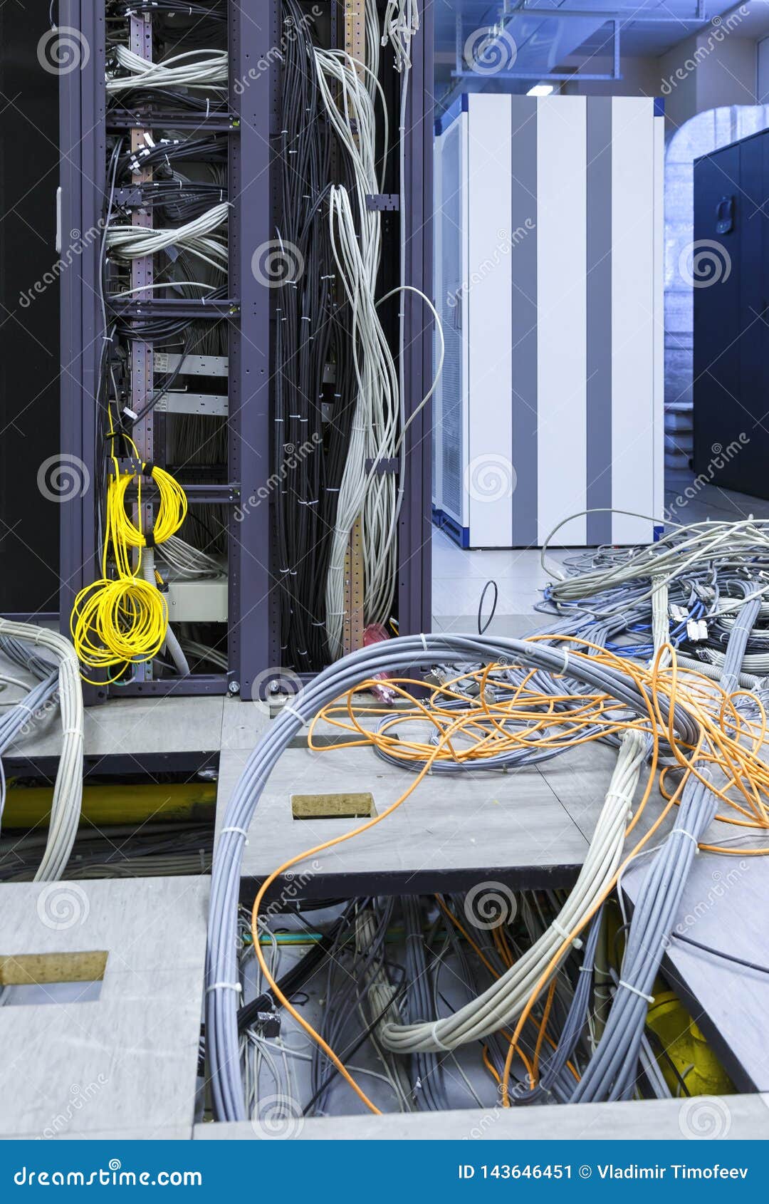 Process of Installation and Cabling in Modern Data Center. Server Rack ...
