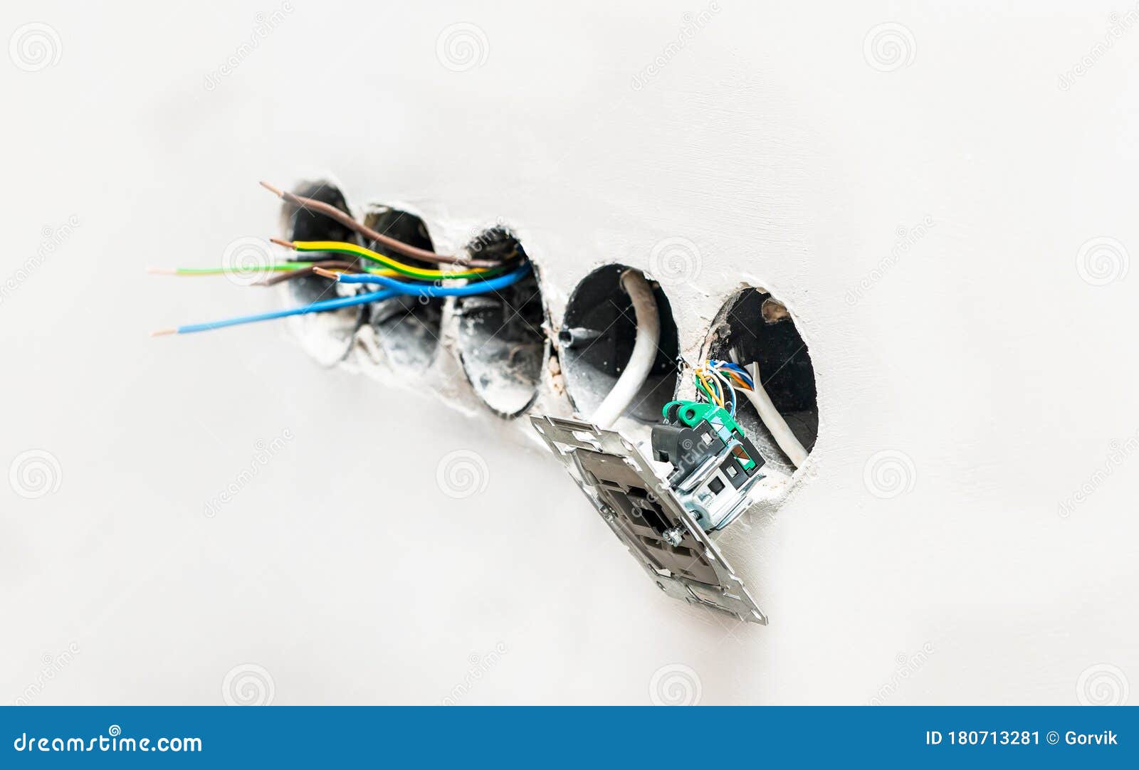 The Process of Installing an Internal Socket for Internet Access Stock ...