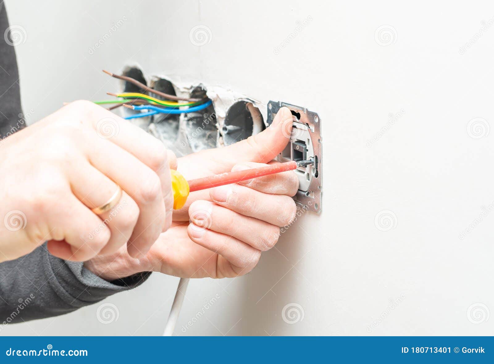 The Process of Installing an Internal Socket for Internet Access Stock ...