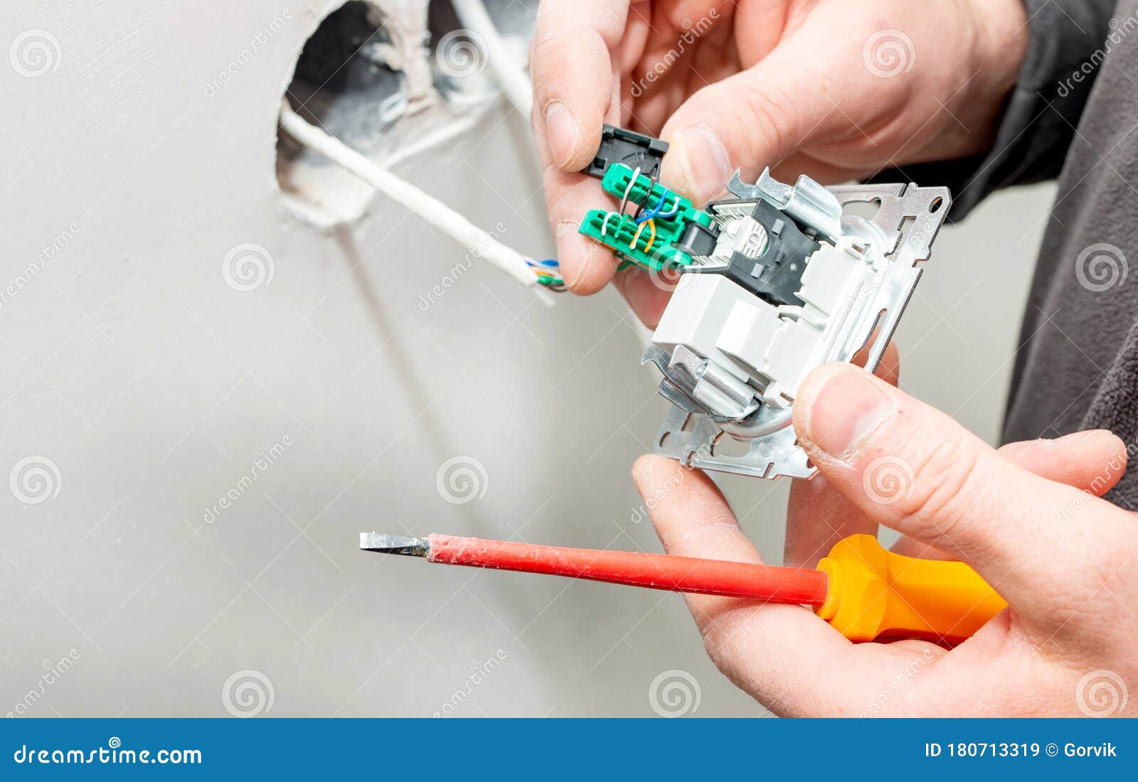 The Process of Installing an Internal Socket for Internet Access Stock ...